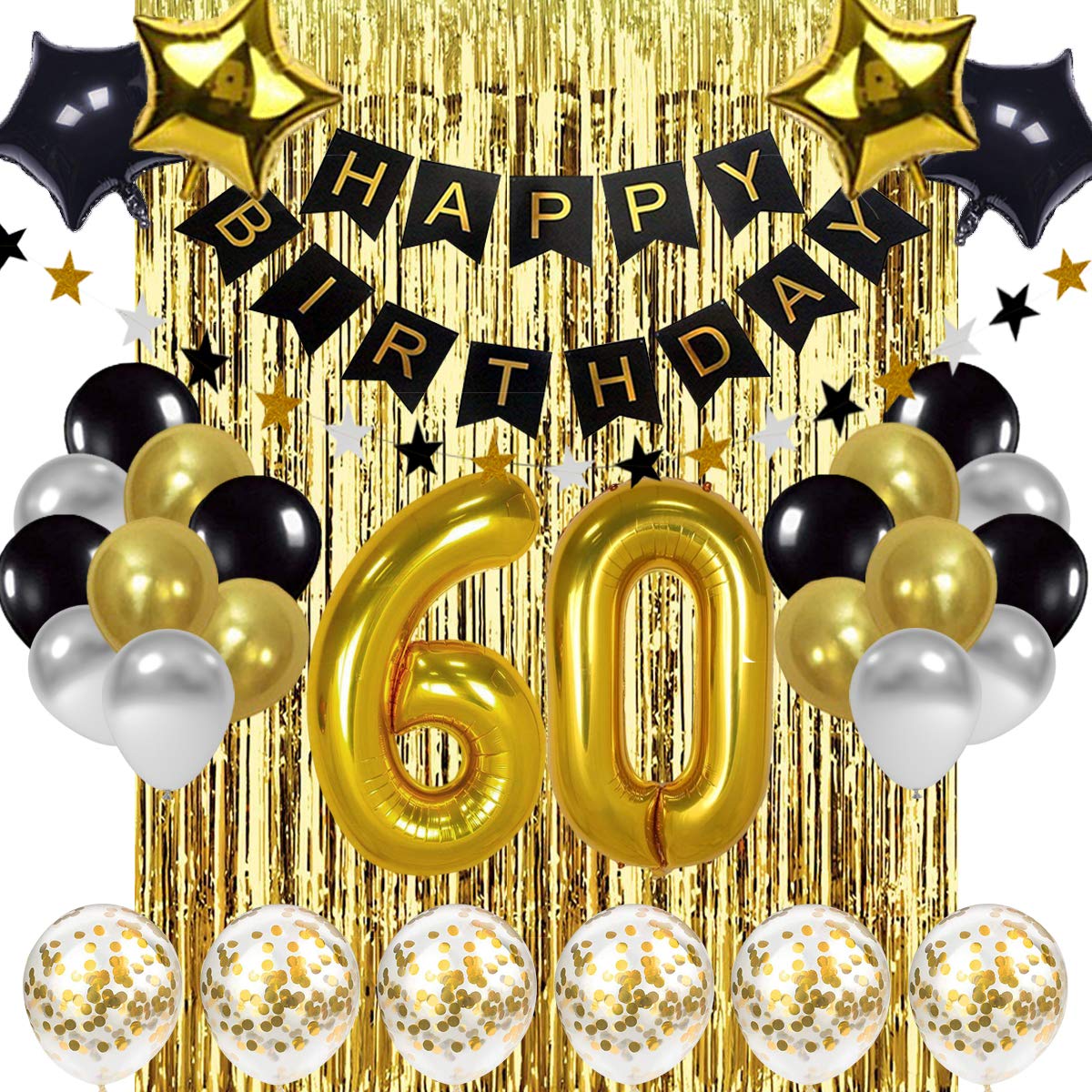 Buy Black And Gold 60th Birthday Decorations Banner Balloon Happy