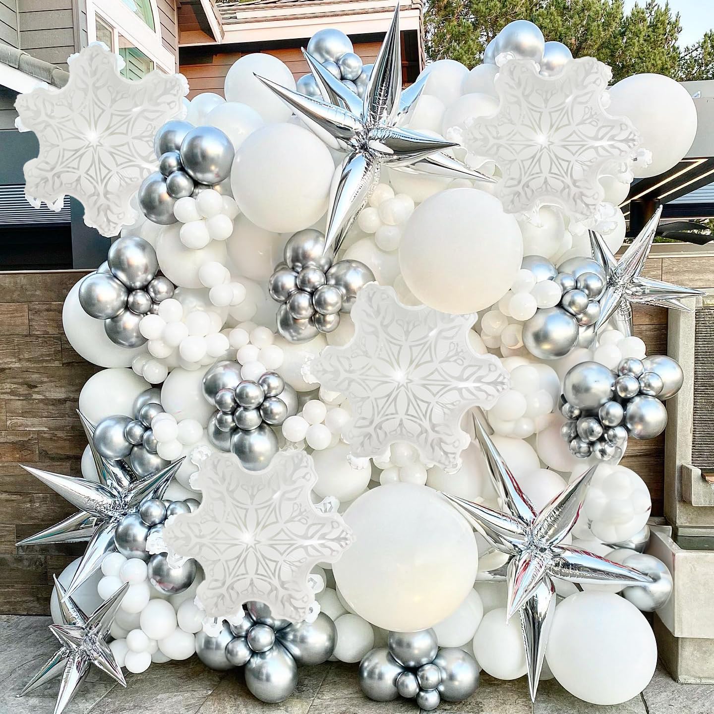 Amazon.com: Metallic Silver and White Balloon Arch 128Pcs Winter ...