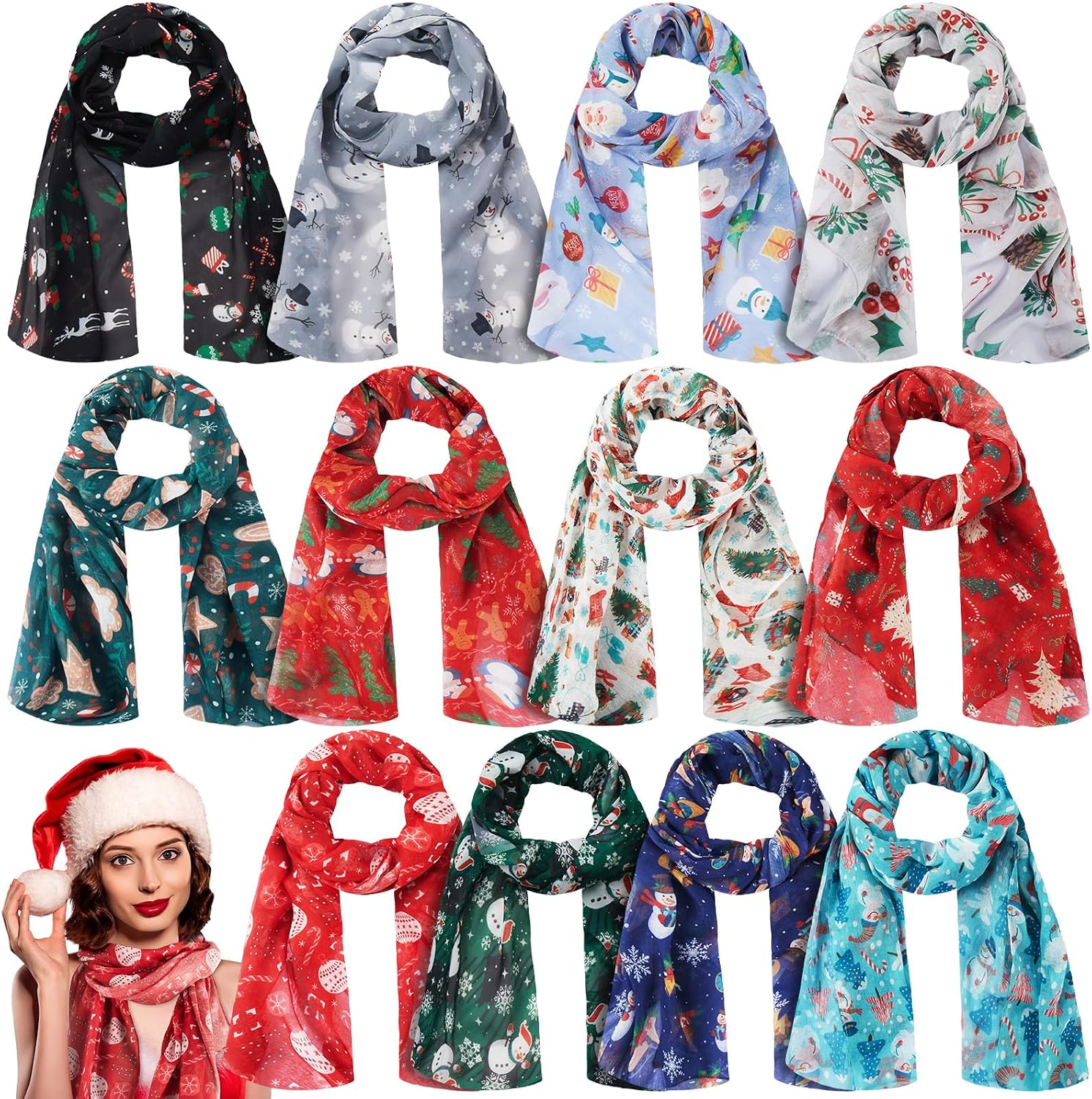 Liitrsh 12 Pcs Christmas Chiffon Scarves for Women Lightweight ...