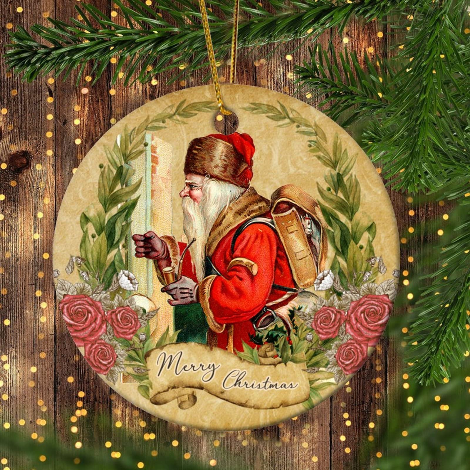 Vintage Christmas Victorian Santa Claus With Tree