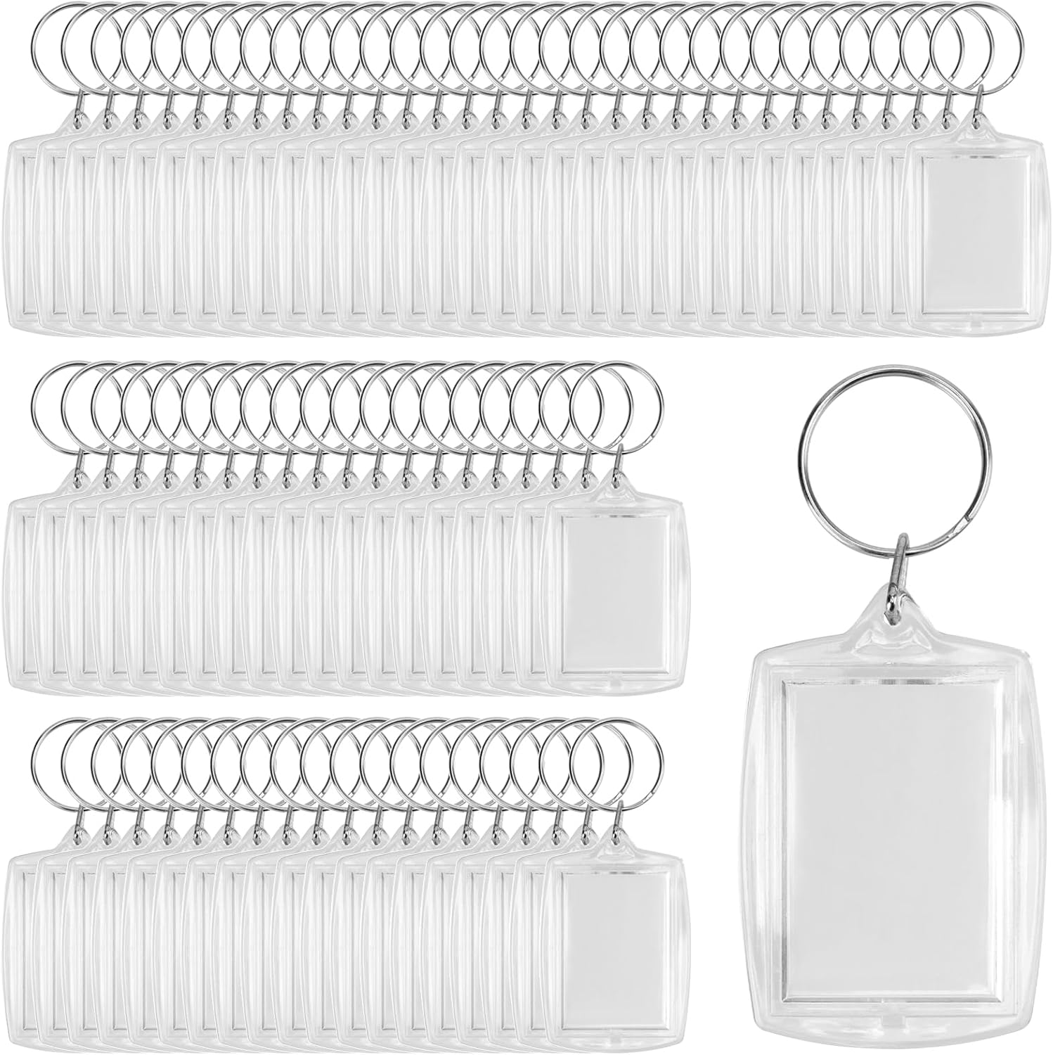 MOUYAT 100 PCS Clear Acrylic Plastic Photo Keyrings, Blank Keyrings ...