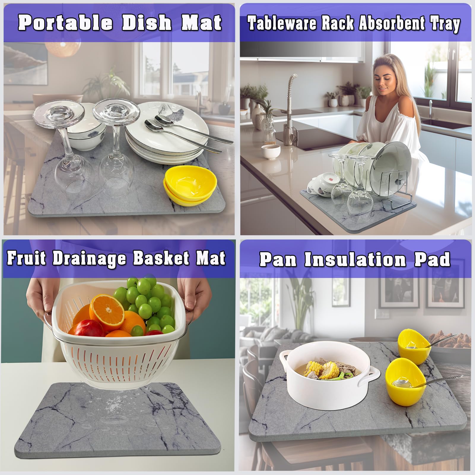 FLYWAKE Stone Drying Mat for Kitchen Counter , Quick Drying ...