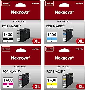 NexNova® PGI-1400XL for Canon Ink Cartridge Set High Yield 4-Pack Black Cyan Magenta Yellow PGI ...