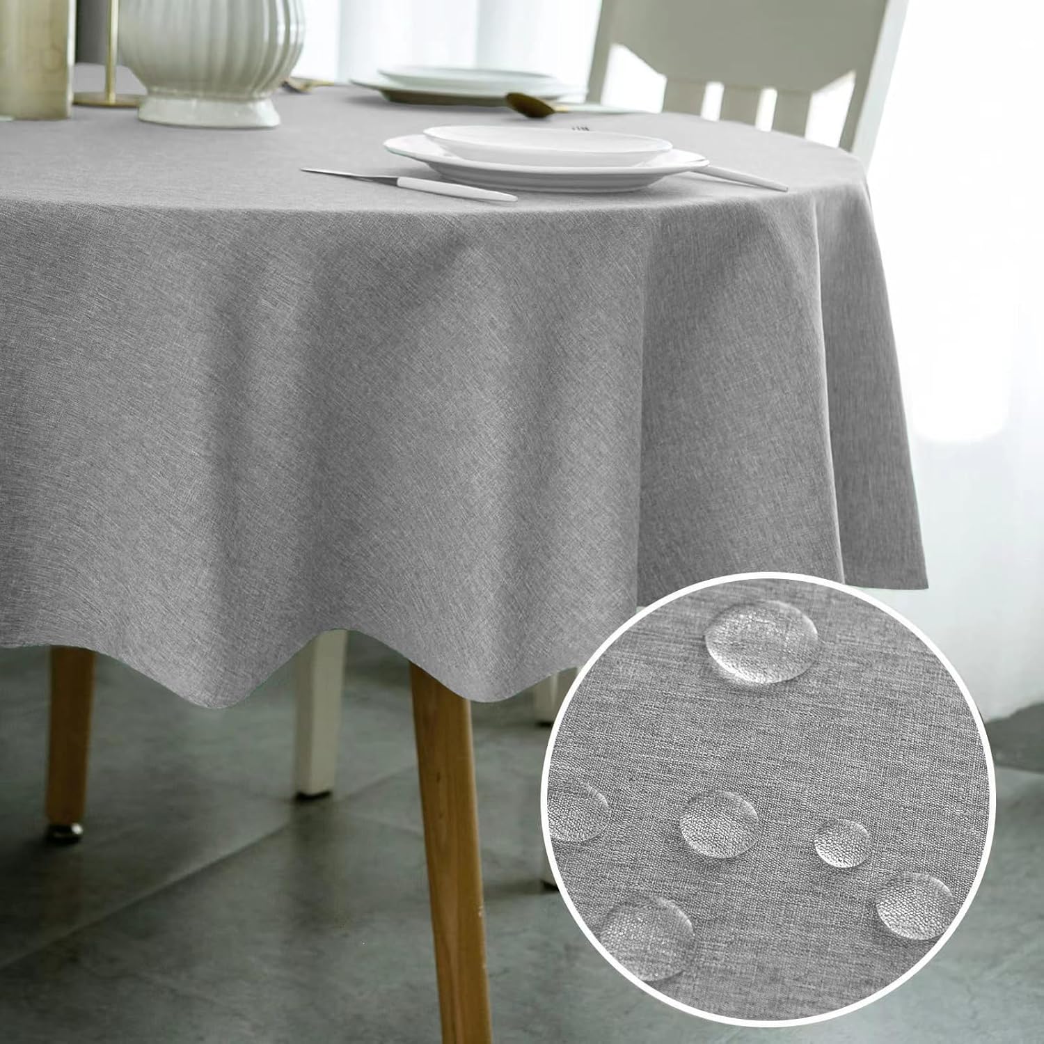 POPOYU Waterproof Round Table Cloth Outdoor,Oil Tablecloths Wipeable ...