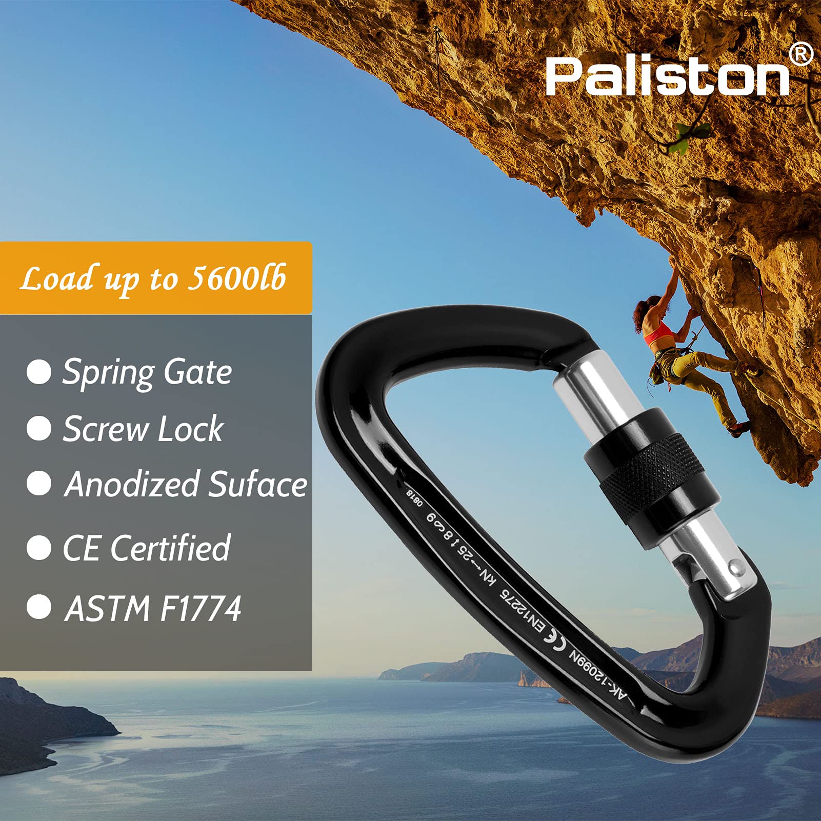 Locking Carabiner – 25kN 5600lb Climbing Carabiner Screw Gate D Shape ...