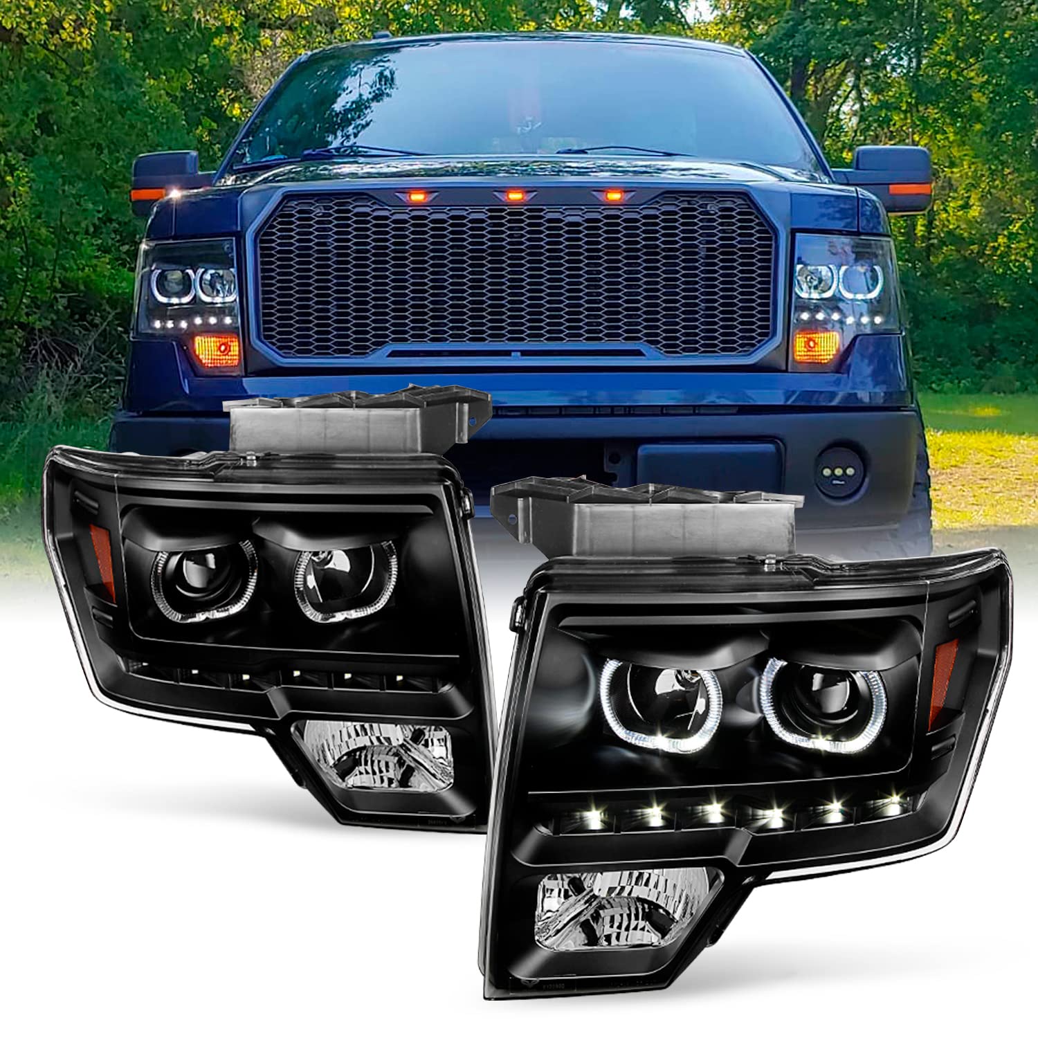 Snapklik.com : For Ford F150 Black Exclusive Halo Projector SMD DRL LED ...