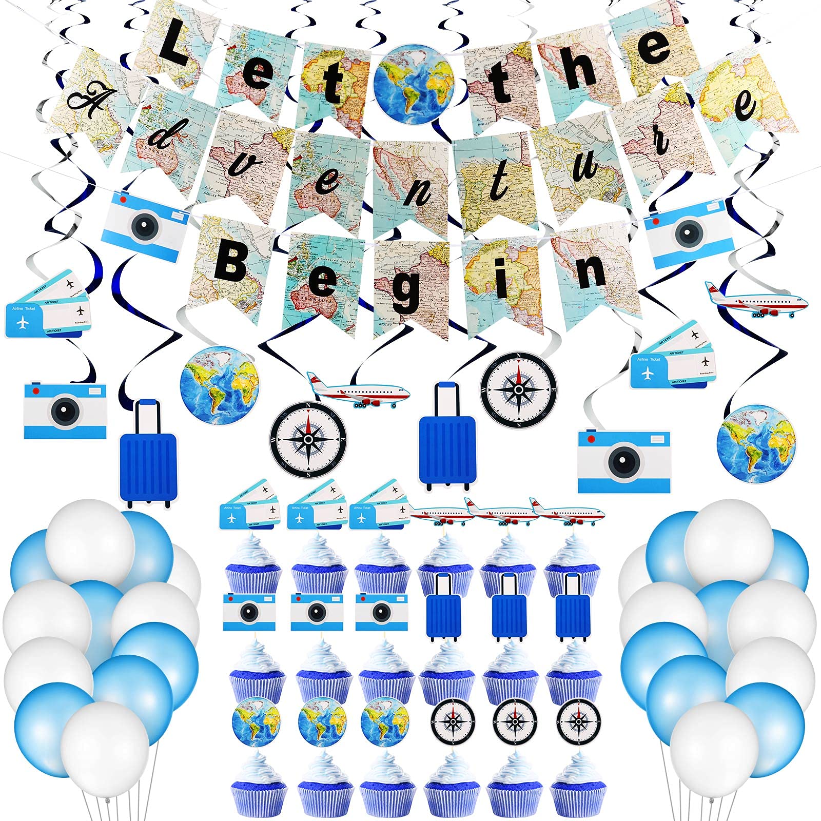 Buy 61 Pieces Let The Adventure Begin Banner Adventure Travel Themed ...