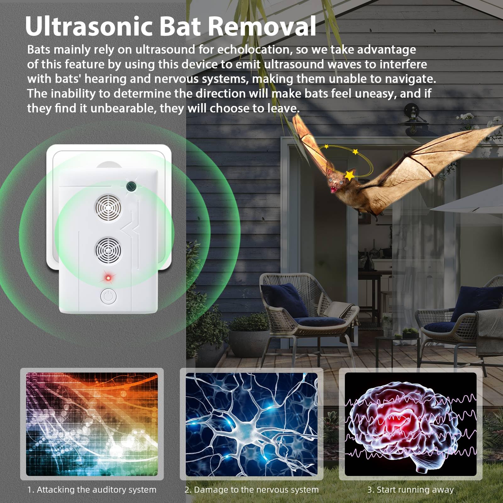 Snapklik.com : 2 Pack Ultrasonic Bat Removal To Keep Bat Away For Attic ...
