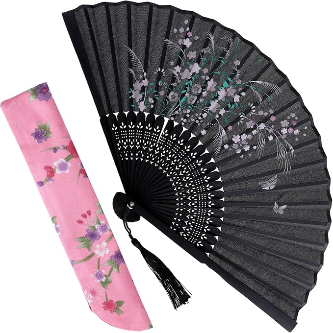 salbsever Grassflowers Folding Hand Held Fans Kit, Folding Fan for ...