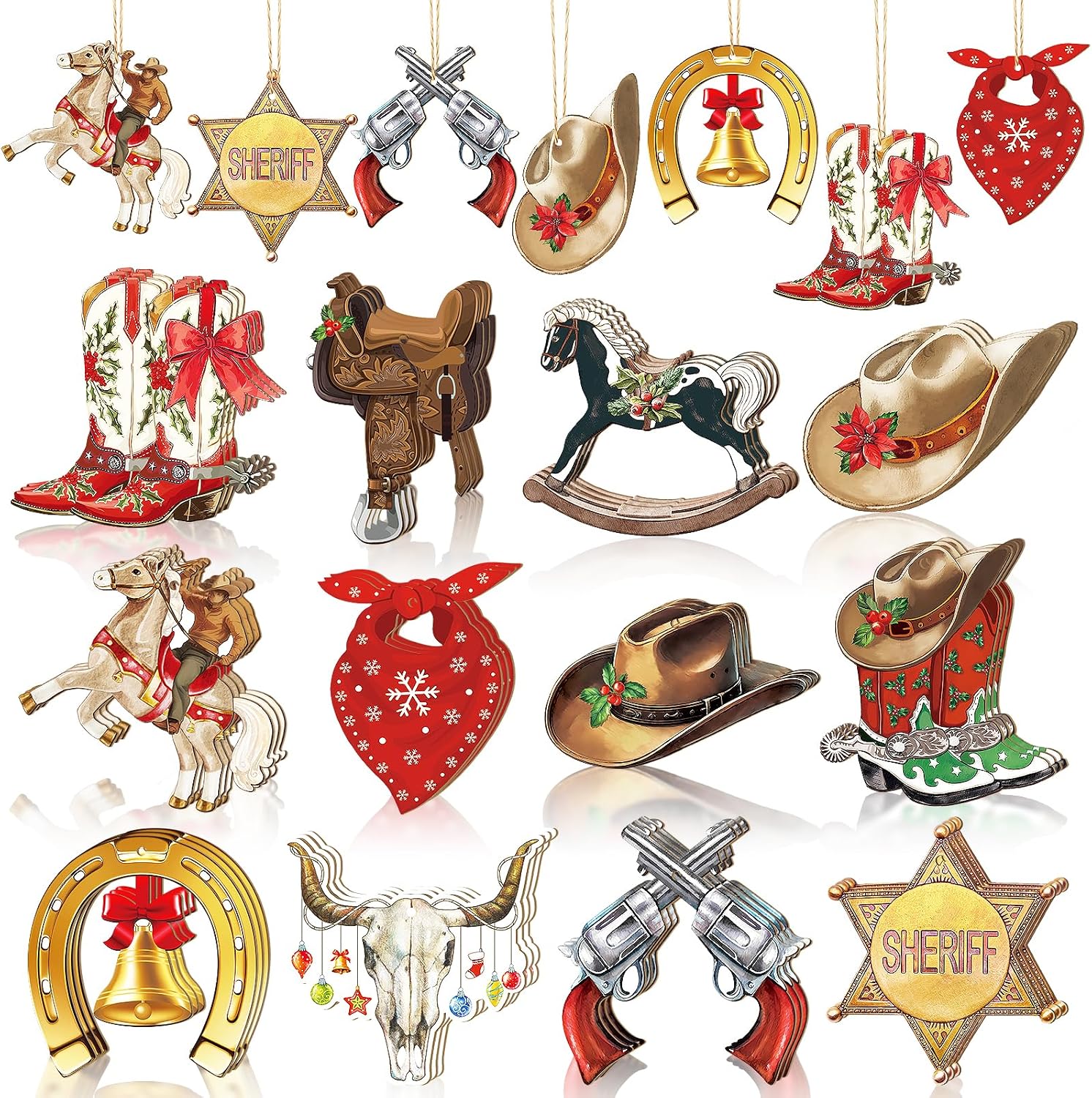 Amazon.com: 36 Pcs Western Christmas Ornaments Wooden Cowboy Western ...