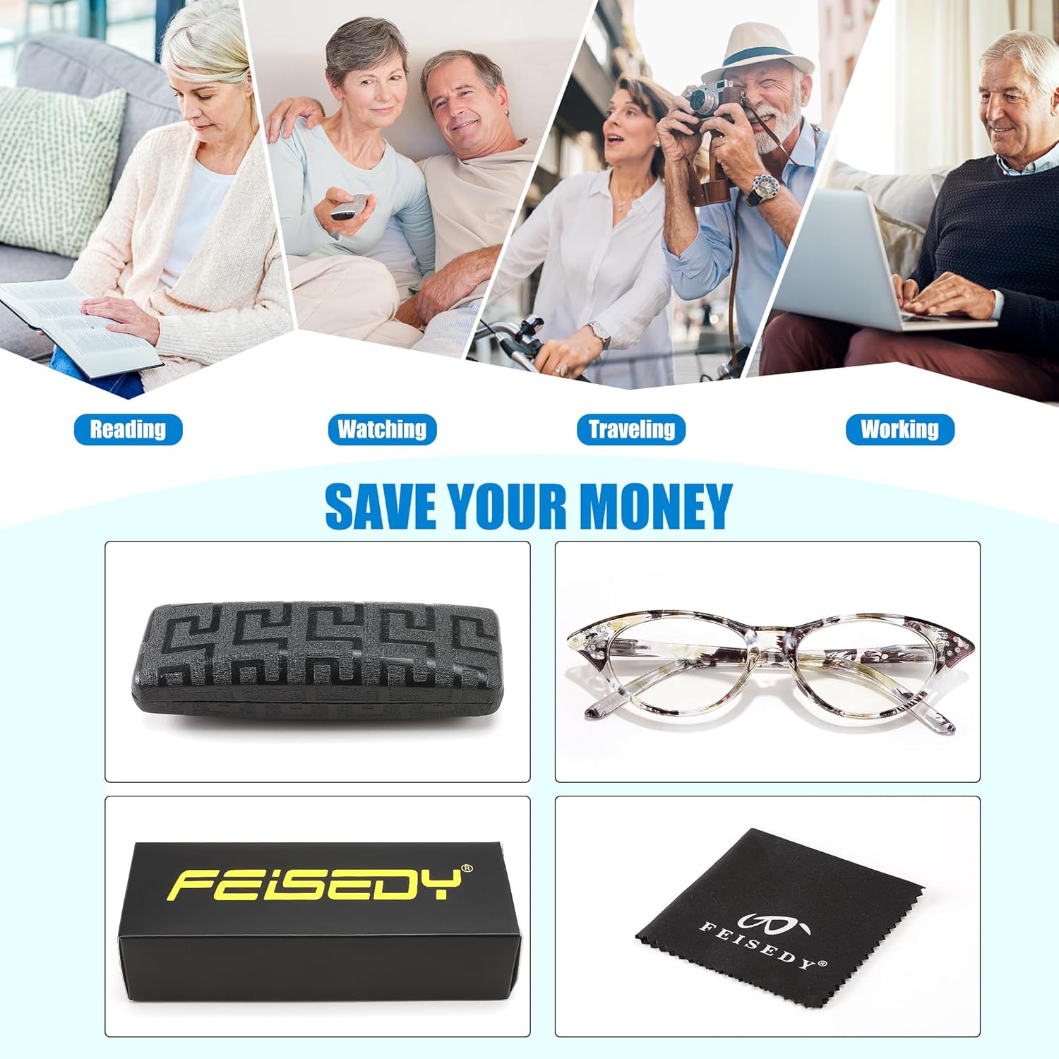 FEISEDY Retro pequeño ojo de gato ligero gafas de lectura antirreflejo digital fatiga ocular ...