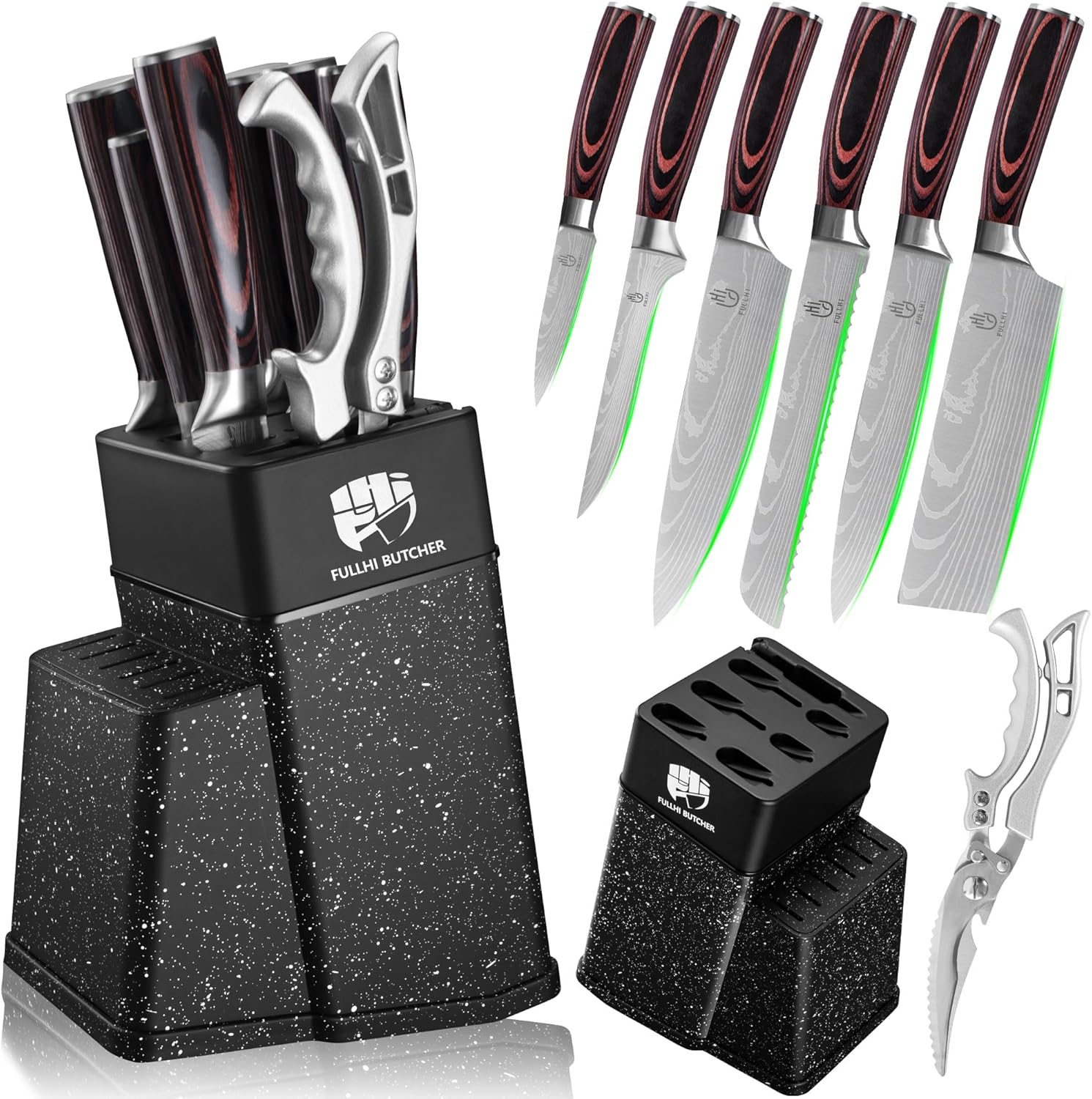FULLHI 8pcs Block Knife Set, Chef's Knves Set with Block and Shears ...