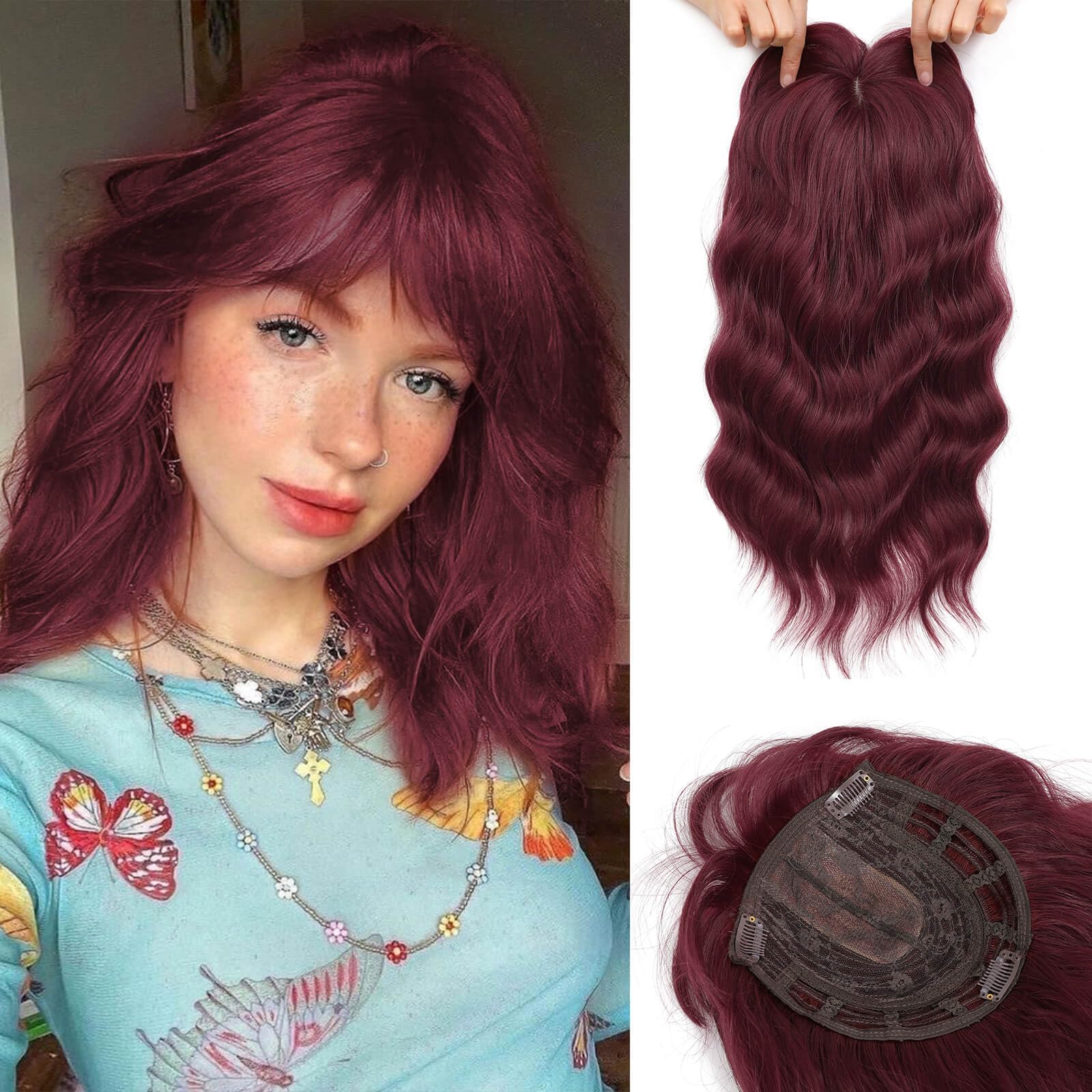 Amazon.com : Megito Wine Red Hair Toppers for Women, 14inch Short Curly ...