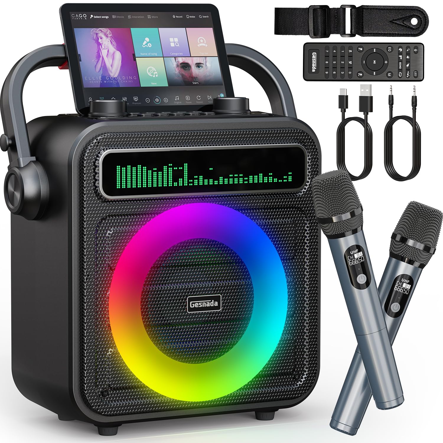 Amazon.com: Karaoke Machine with 2 Wireless Microphones, Portable ...