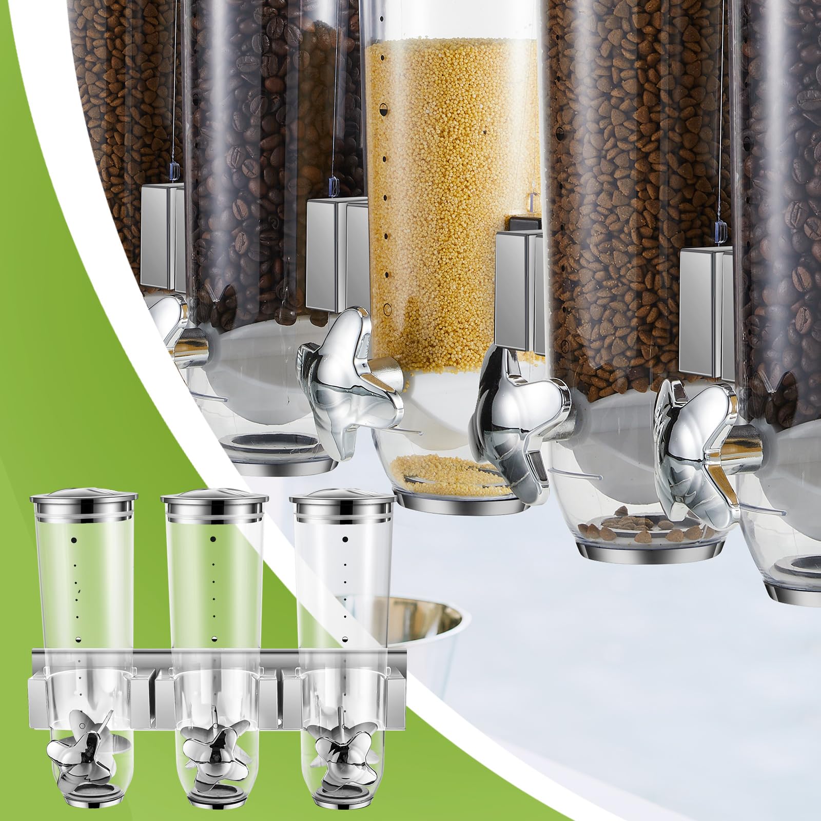 Umigy Candy Dispenser Wall Mounted, Triple Dry Cereal Dispenser Grain ...