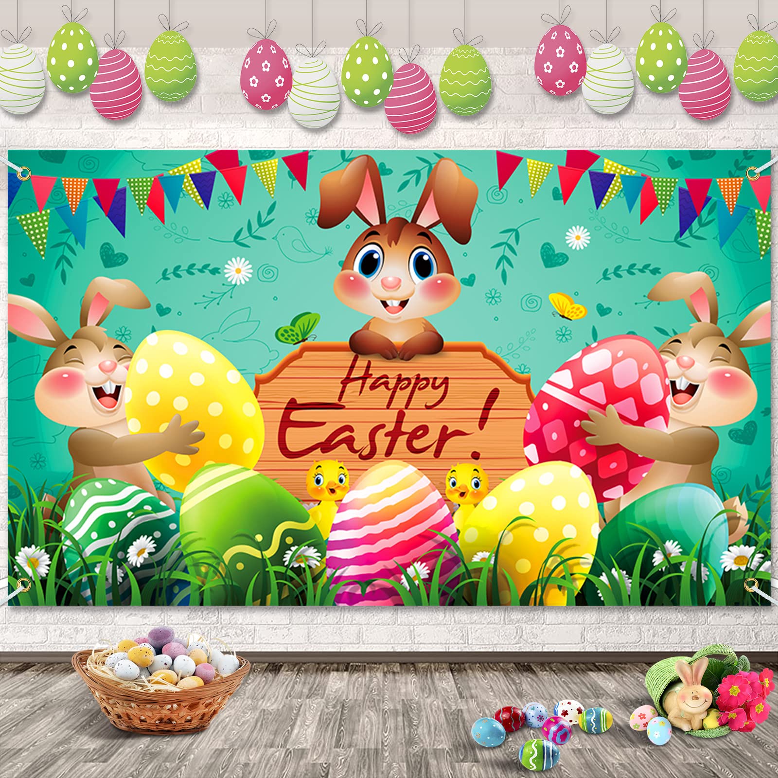 Amazon.com: Happy Easter Decorations Banner Backdrop, 72x44 Inch Large ...