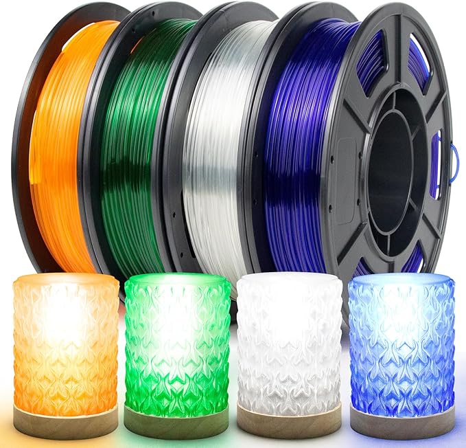 IEMAI Clear PLA Filament 1.75mm Set, Transparent/Blue/Green/Orange PLA ...