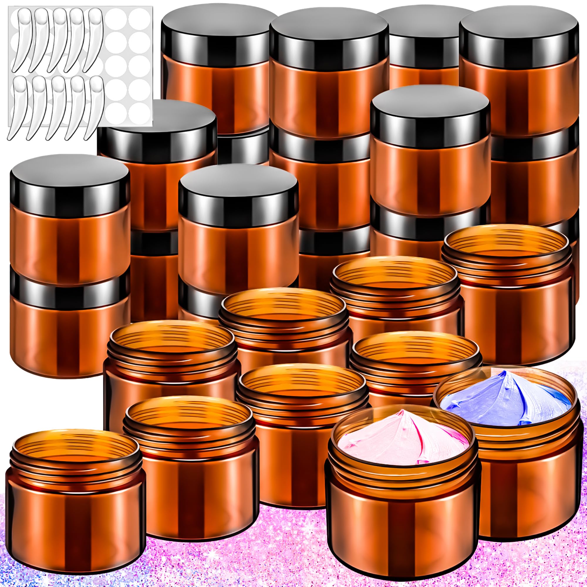 Amazon.com: MotBach 32 PCS 20g Amber Plastic Containers with Black Lids ...