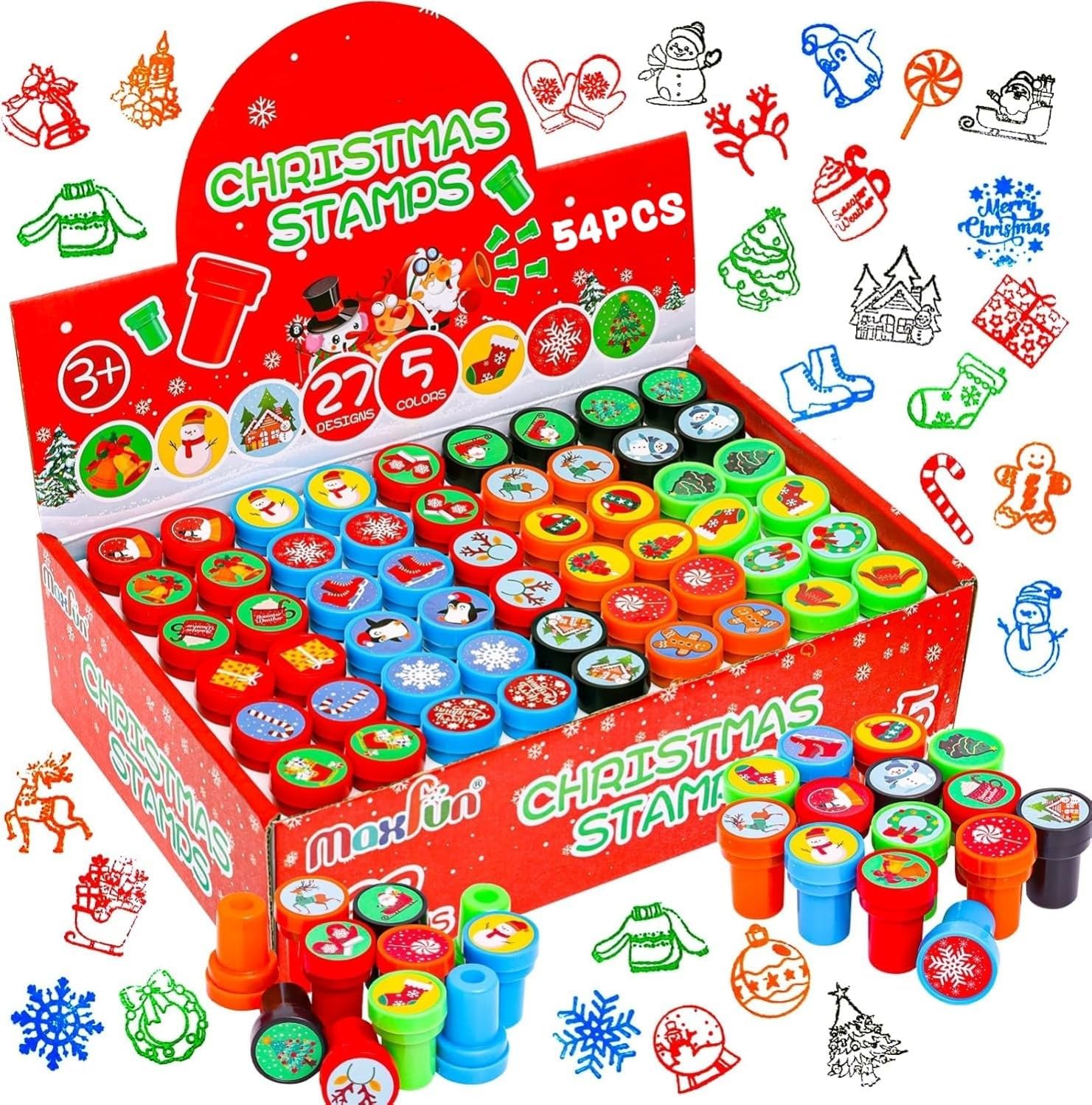 KAHEIGN 54Pcs Christmas Assorted Stamps, 27 Styles Self-Inking Cartoon ...