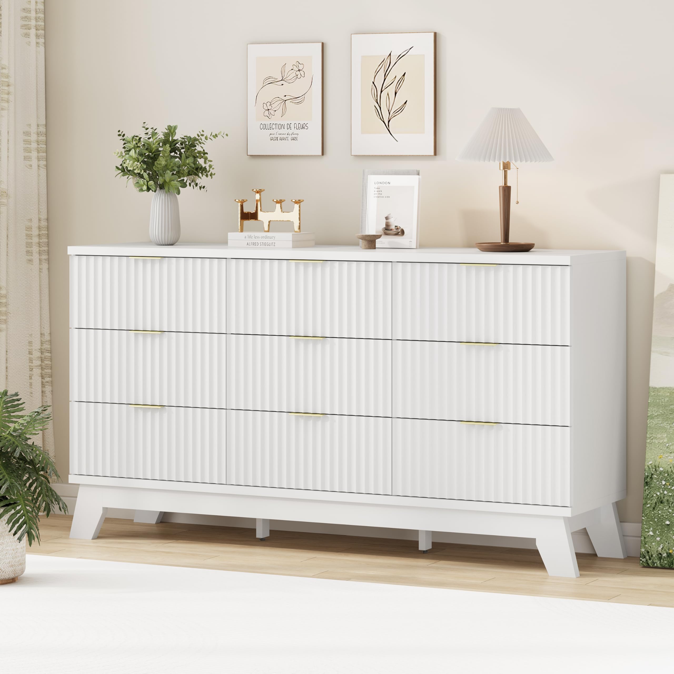 Amazon.com: Fluted Dresser for Bedroom with 9 Drawers, 57" Wide Modern ...