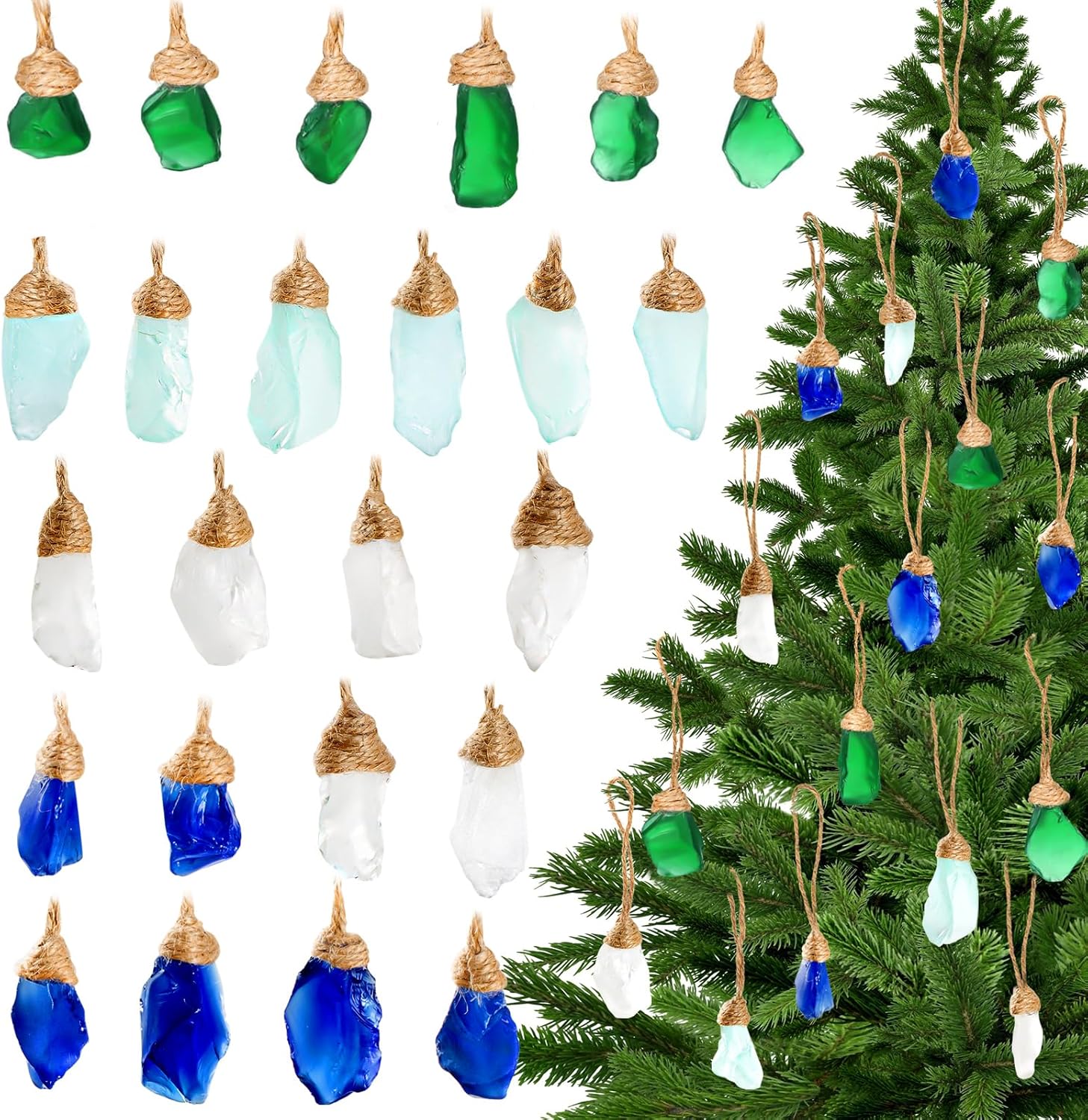 Amazon.com: 24Pcs Handmade Christmas Sea Glass Block Ornament Pendant ...