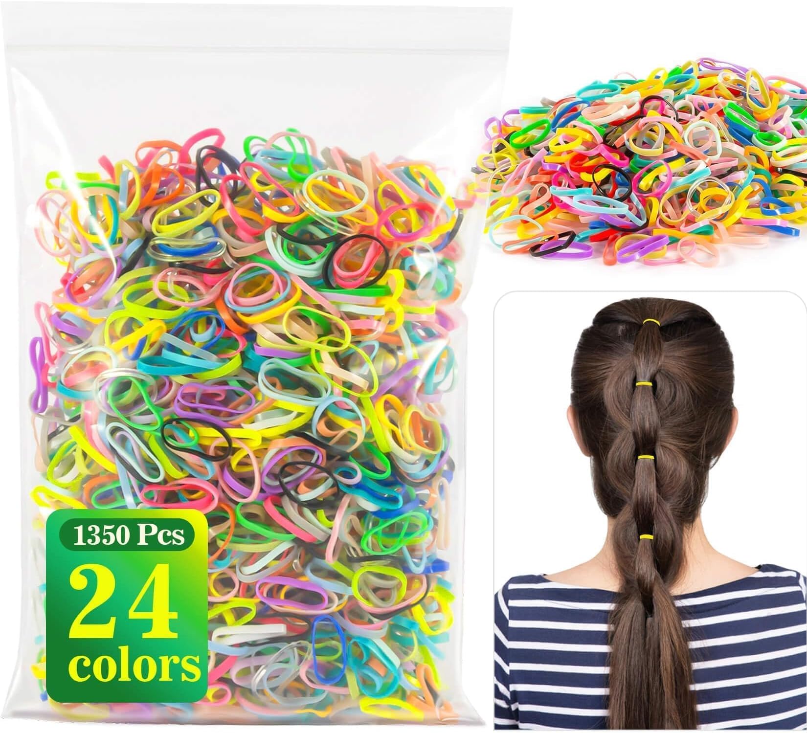 Amazon.com : MAQIHAN 24 Color Hair Rubber Bands - 1350 Pcs Mini Elastic ...