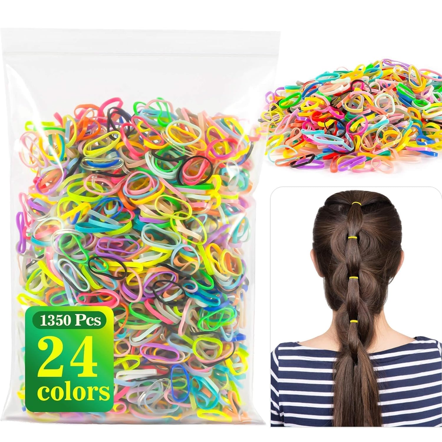 Amazon.com : MAQIHAN 24 Color Hair Rubber Bands - 1350 Pcs Mini Elastic ...