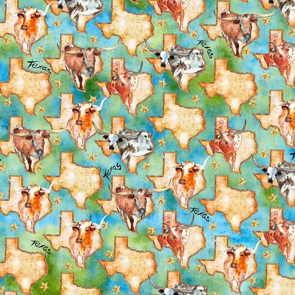 Amazon.com: Quilting Treasures Fabrics Longhorns Texas Longhorn Symbols ...