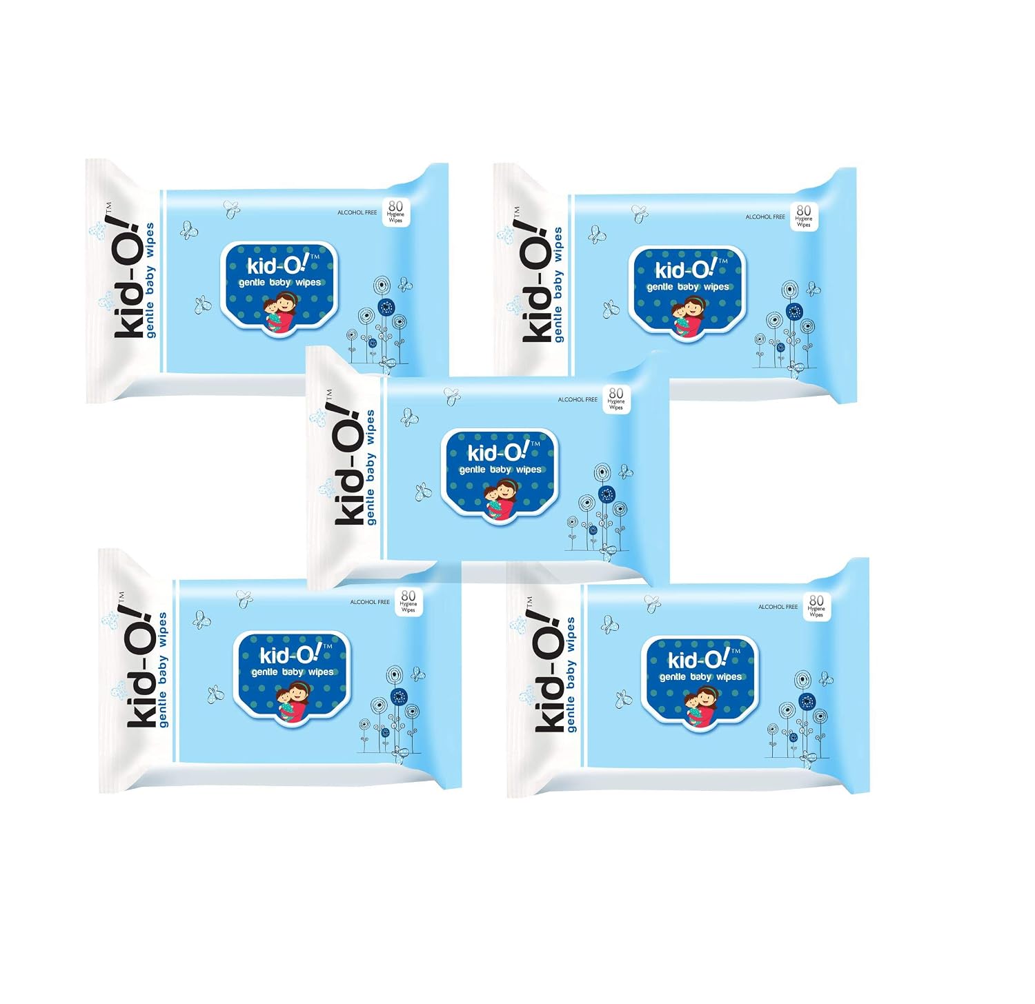 KIDO Gentle Baby Wipes Aloe Vera with Lid (Blue) 5 Packs x 80 = 400 ...
