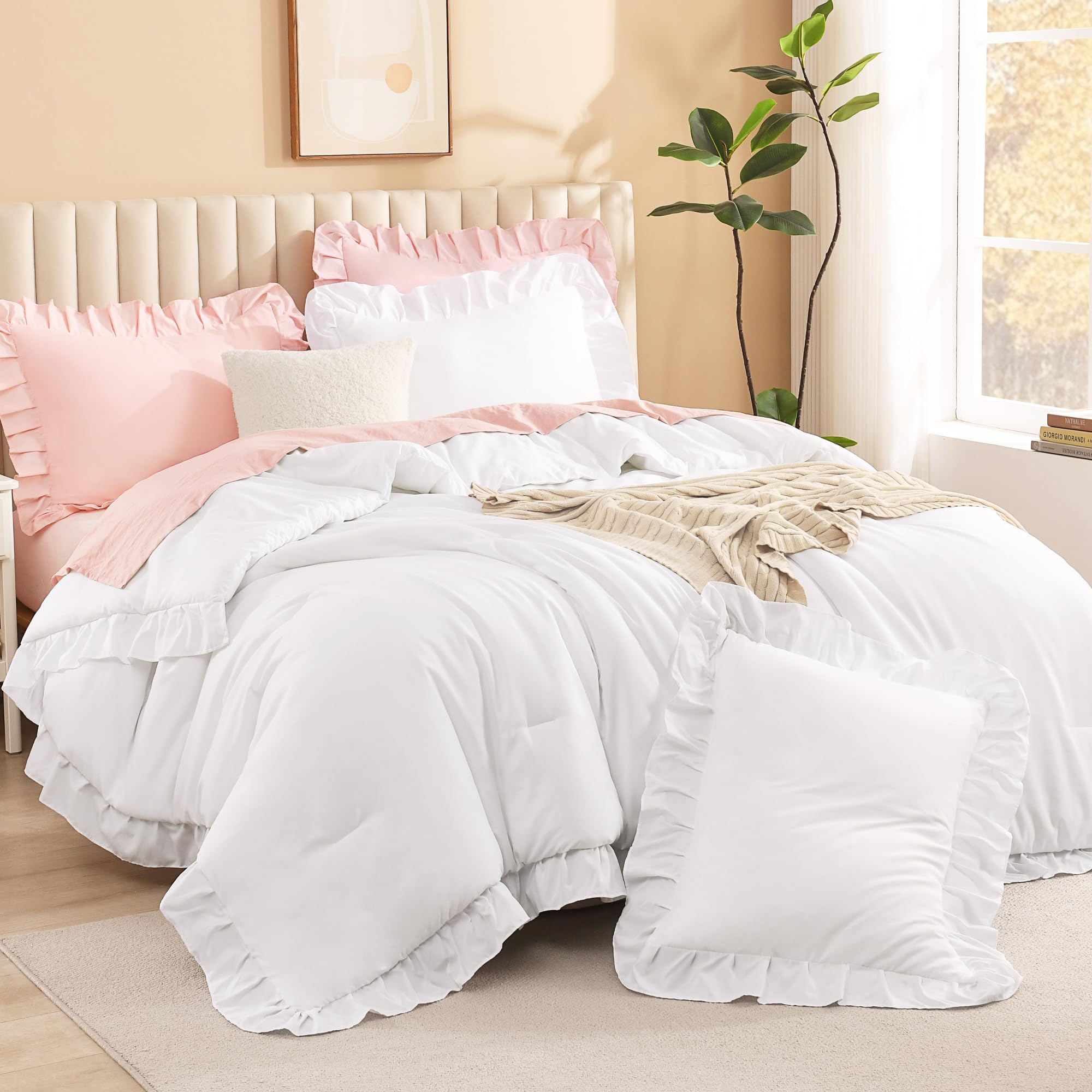 Amazon.com: Litanika White Ruffle Comforter King Size, 3 Pieces Women ...