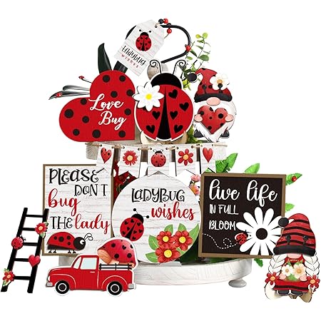 Amazon.com: 20 Pcs Ladybug Tiered Tray Decorations Spring Summer ...