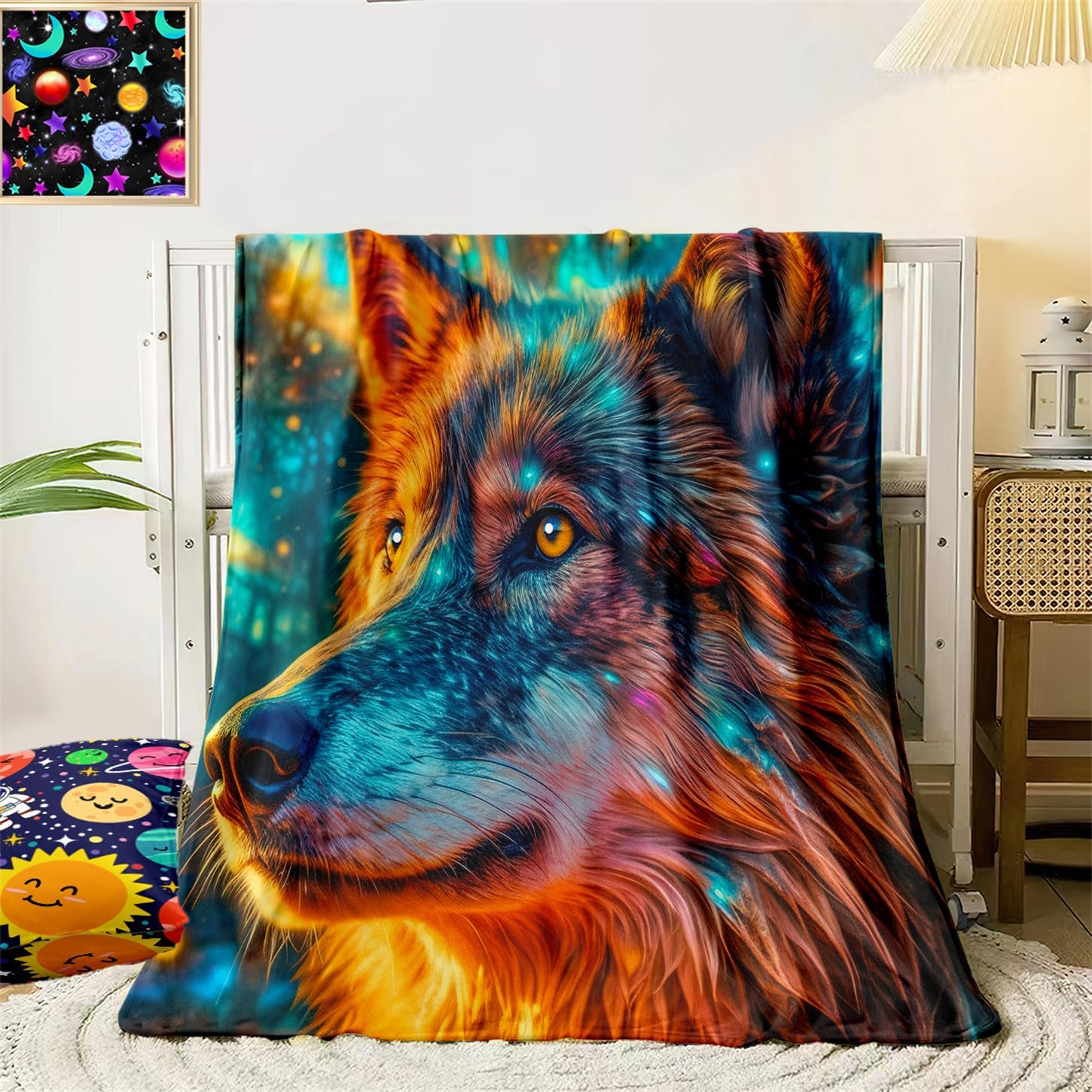 Amazon.com: Cartoon Wolf Throw Blanket - Throw Size Boho Wild Wolf ...