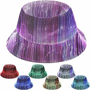 Geyoga LED Rave Bucket Hat Light up Fisherman Cap 7 Colors Glowing in ...