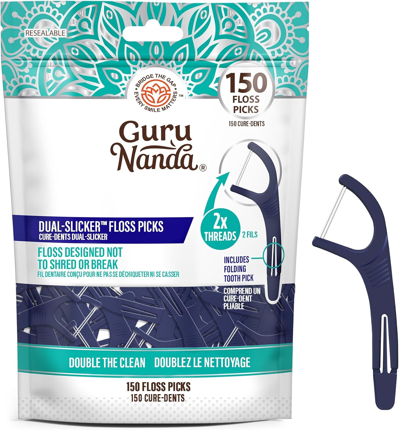 GuruNanda Dual Line Floss Picks (150 ct) - Double-Threaded Dyneema ...