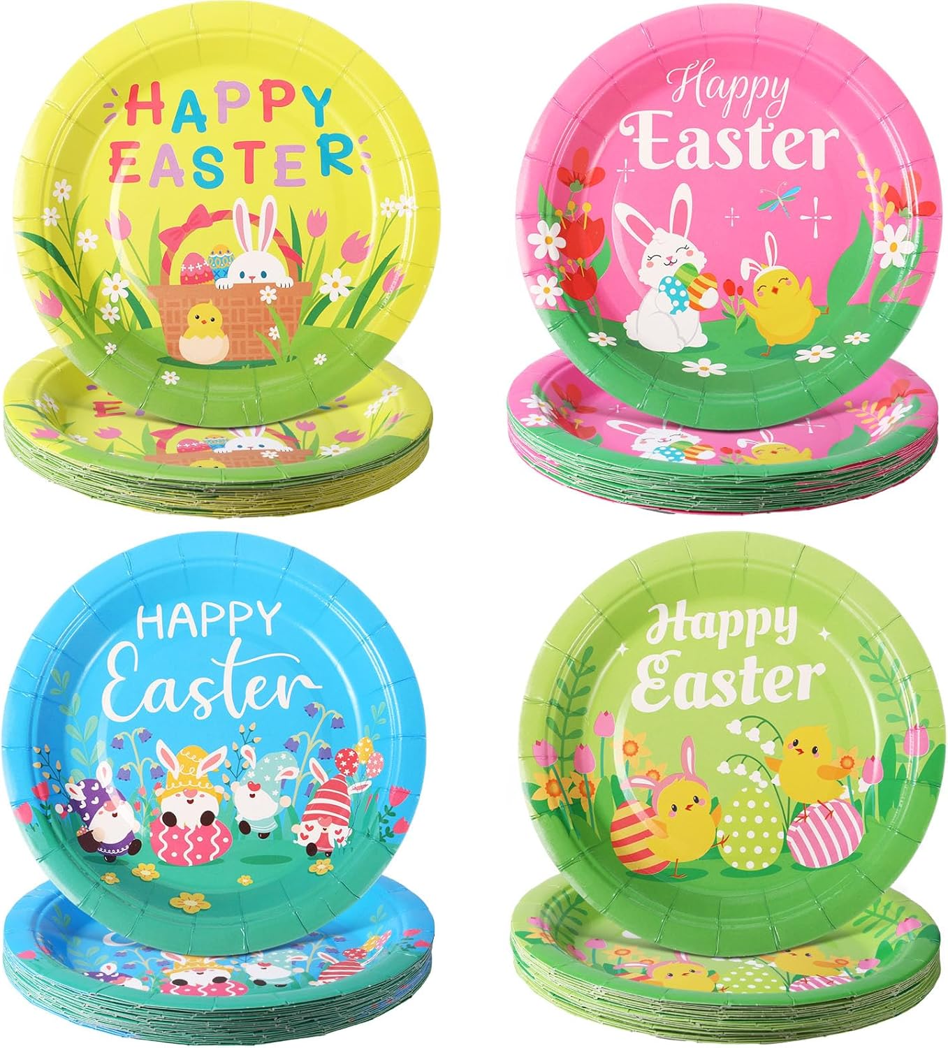 Amazon.com: Sunnyray 100 Pieces Happy Easter Paper Plates 9 Inch Easter ...