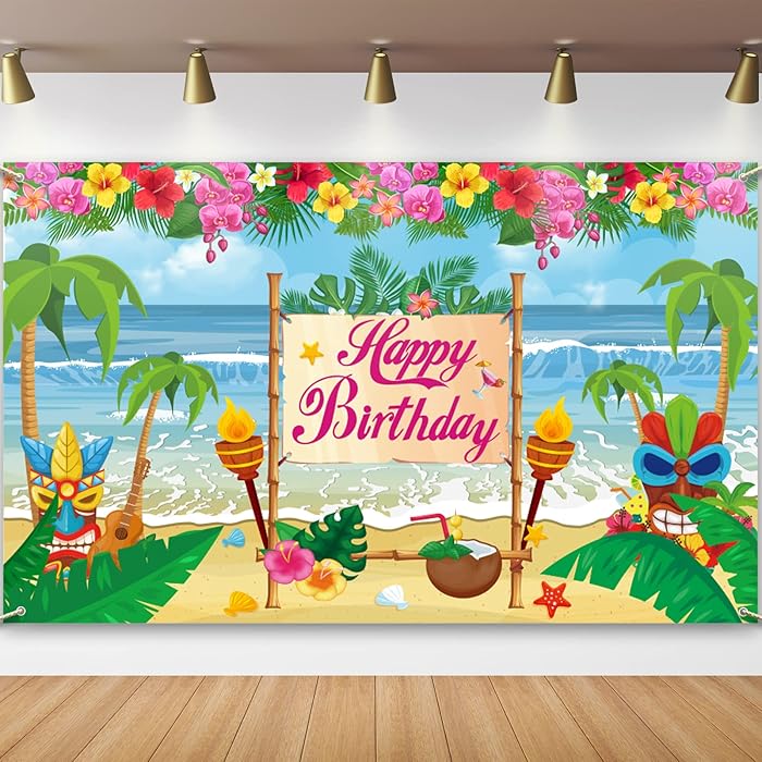 Buy Summer Hawaiian Birthday Backdrop for Hawaiian Luau Party ...