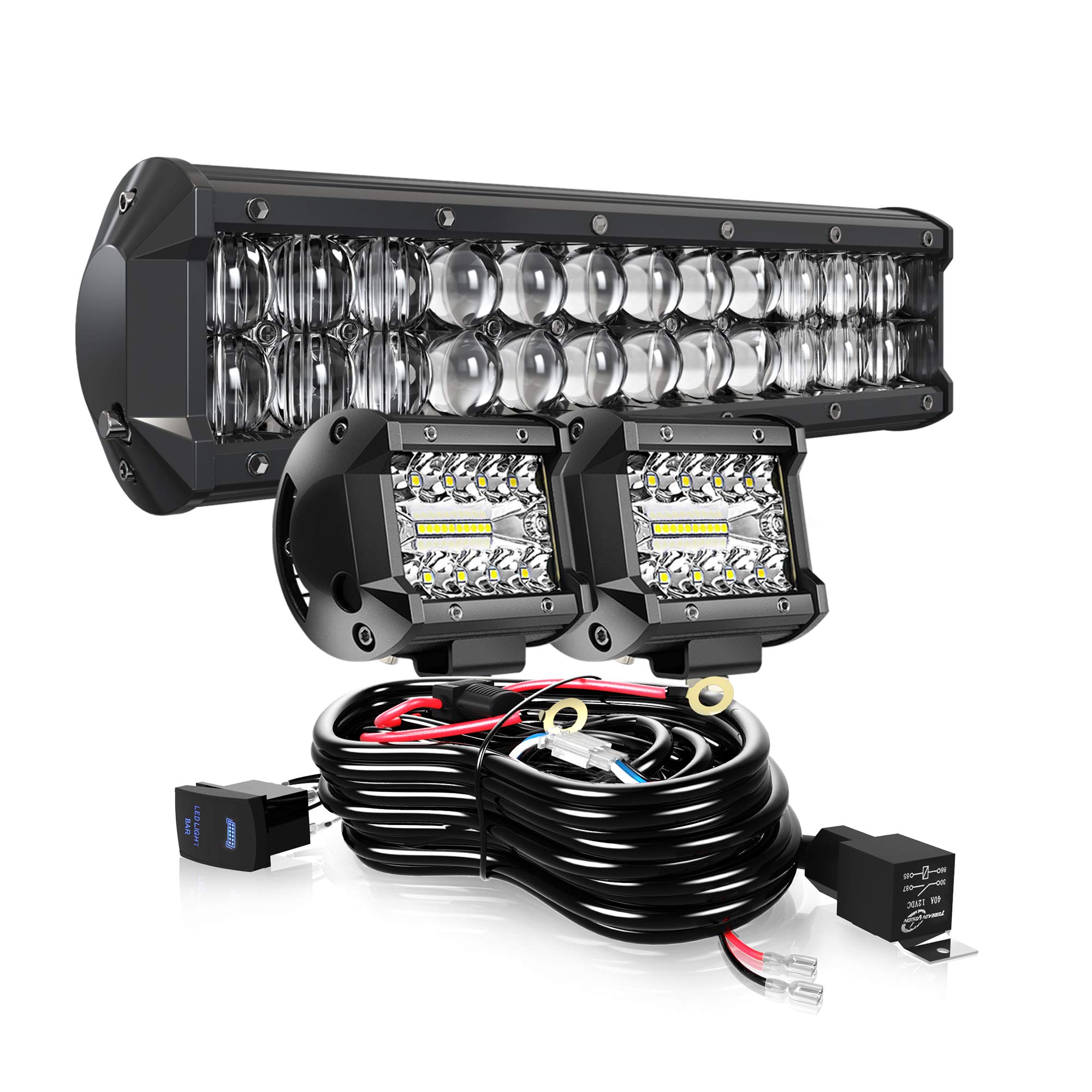 Buy DOT 5D 12INCH 72W LED Light Bar+4Inch 60W LED Cube Pods with Wiring ...