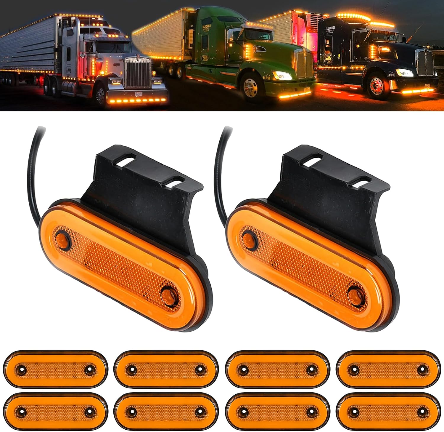 10PCS LED Side Marker Lights with Support, 12-24V Clearance Lights for ...