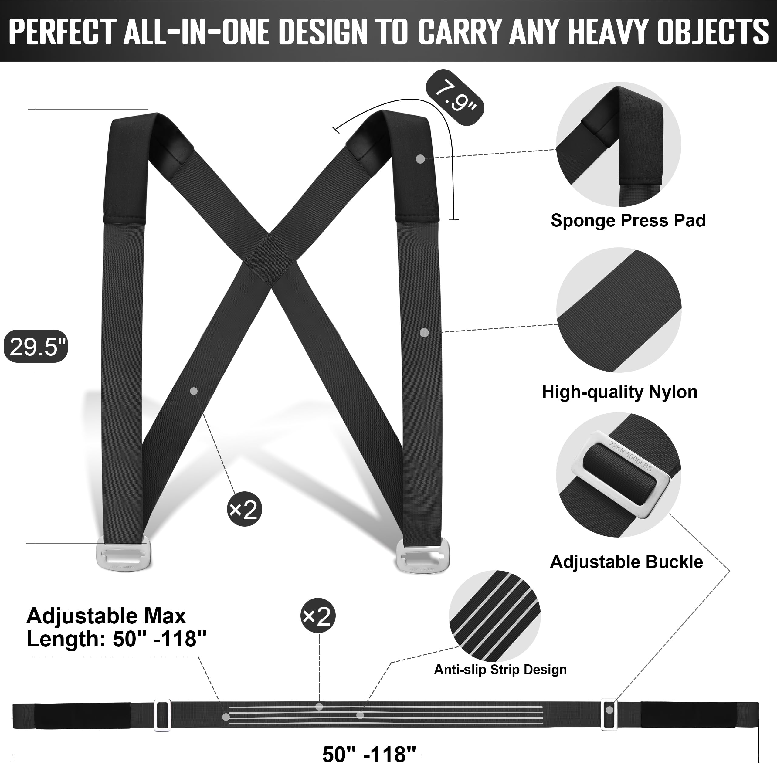 2 Person Lifting Straps 2-Person Moving Straps With Storage Bag - 800lb ...