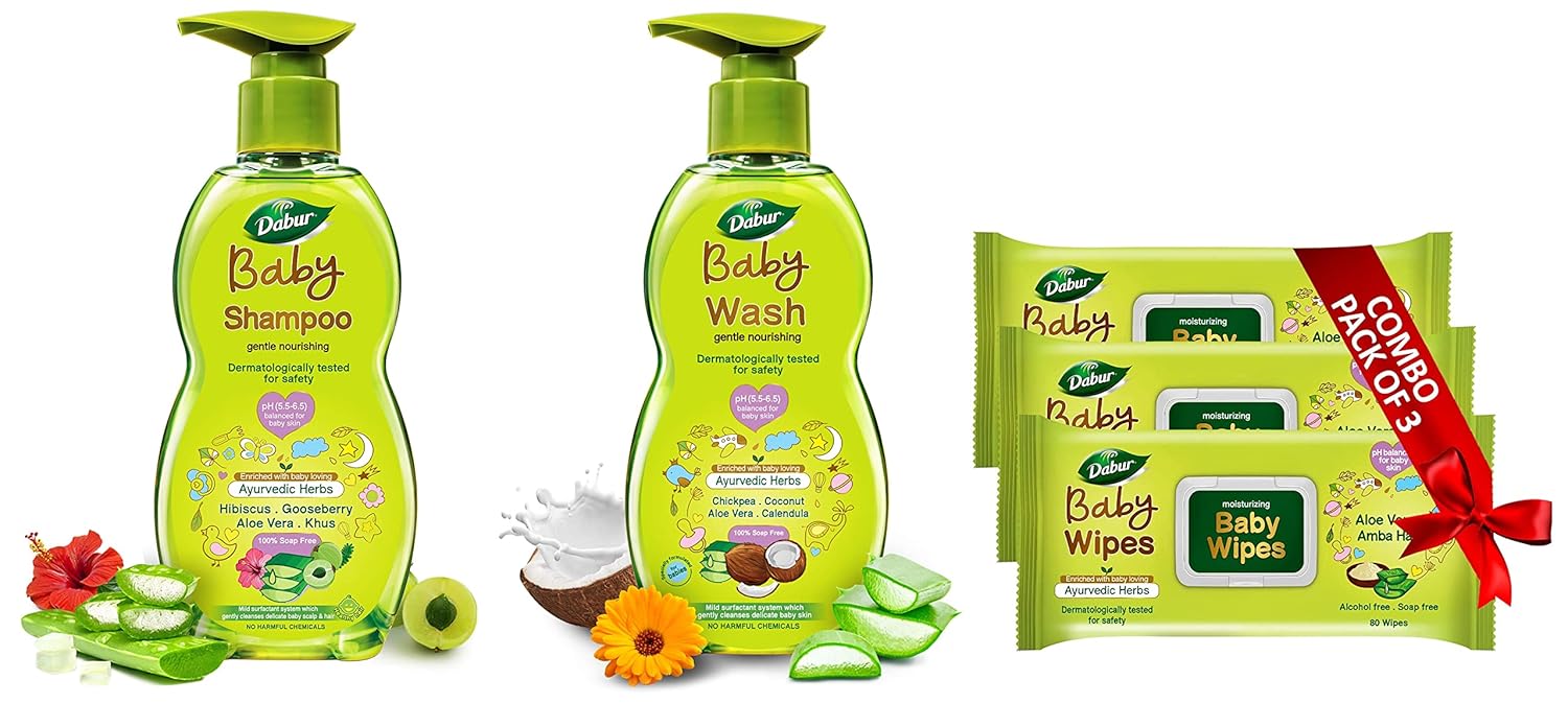 Buy Dabur Baby Gentle Nourishing Shampoo - 500 ml & Dabur Baby Wipes ...