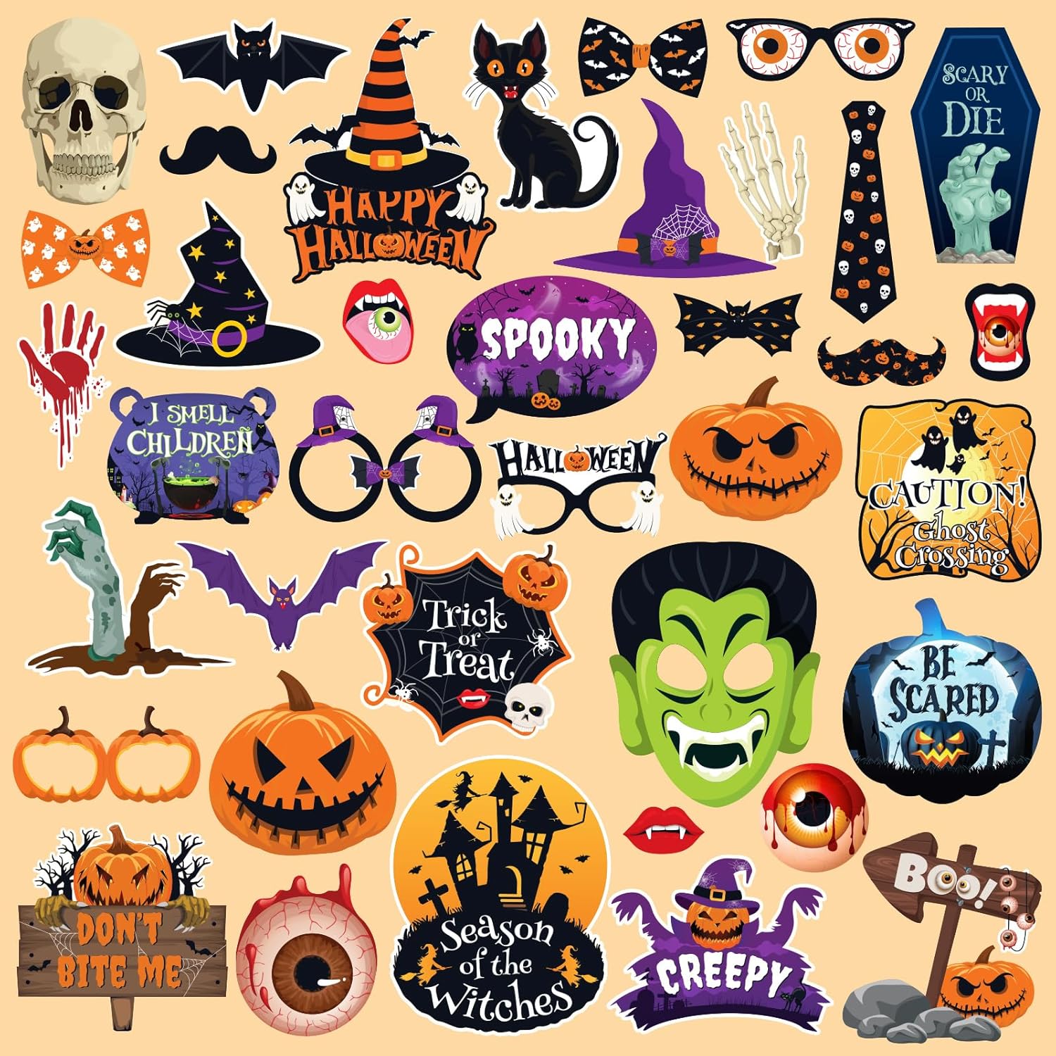 Amazon.com: Happy Halloween Photo Booth Props - 38 Pcs Trick or Treat ...