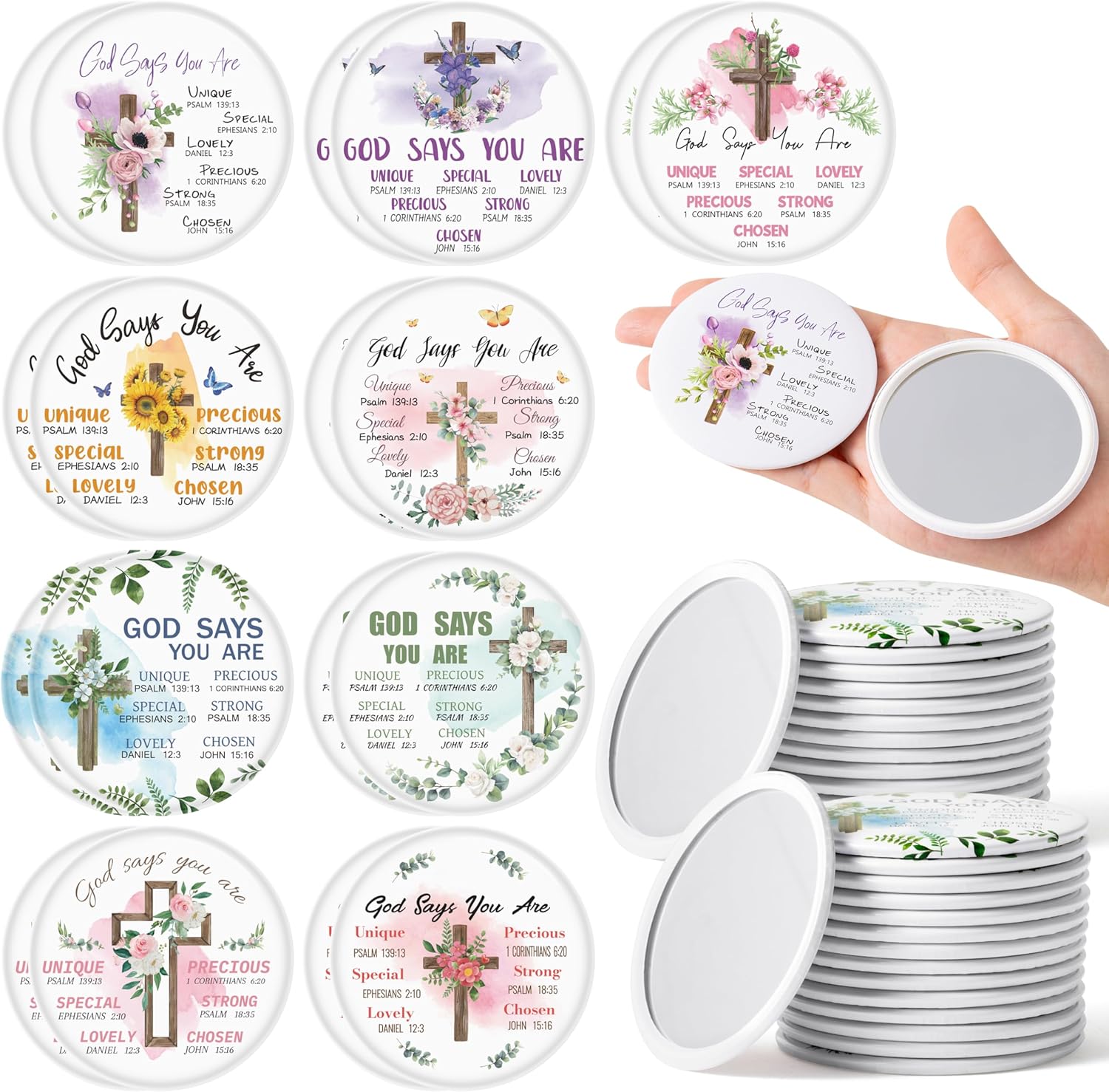 Amazon.com: Y1tvei Christian Gifts Compact Mirror - 72Pcs Flower Cross ...