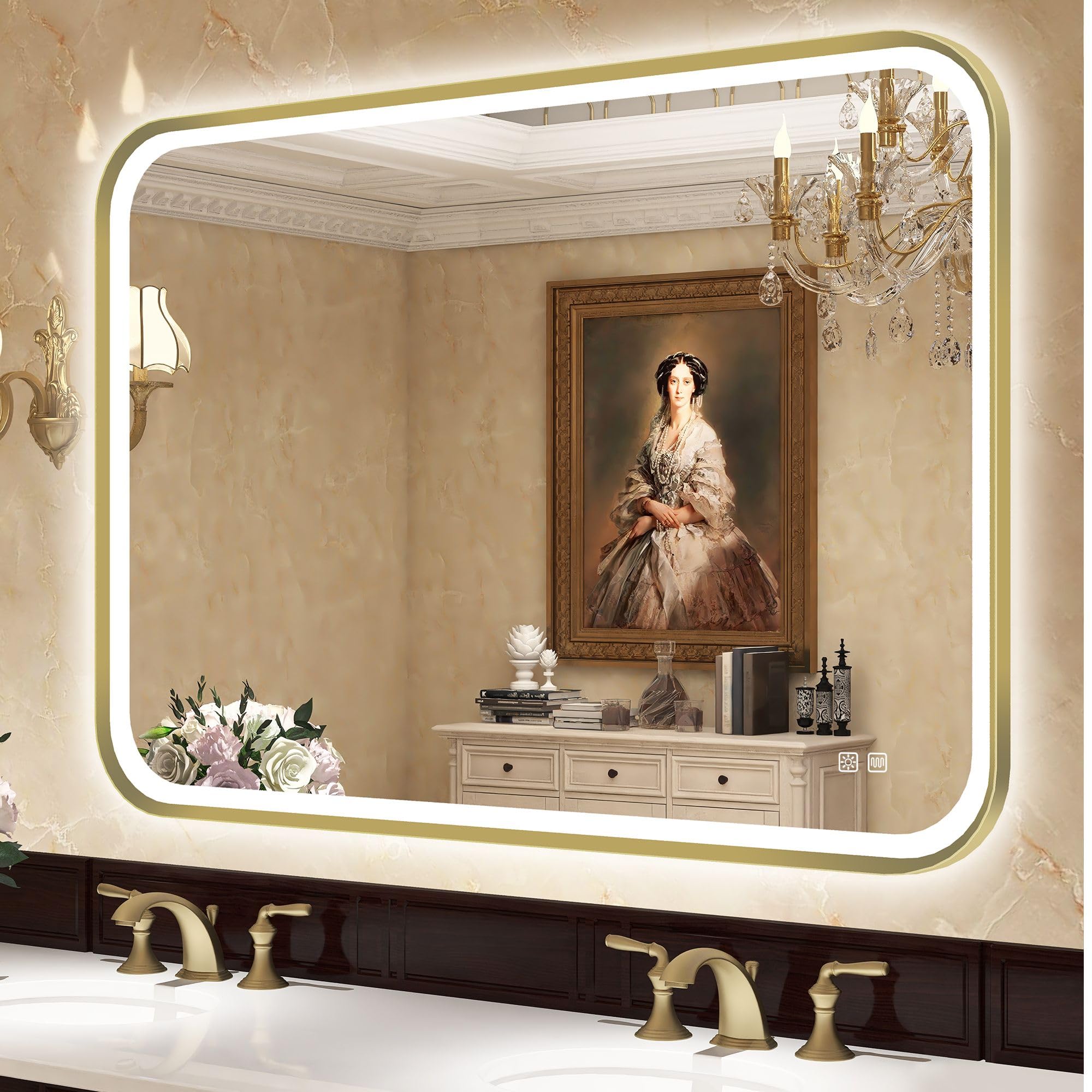 S'bagno Badspiegel mit Beleuchtung 100x70 cm, Badezimmerspiegel mit ...