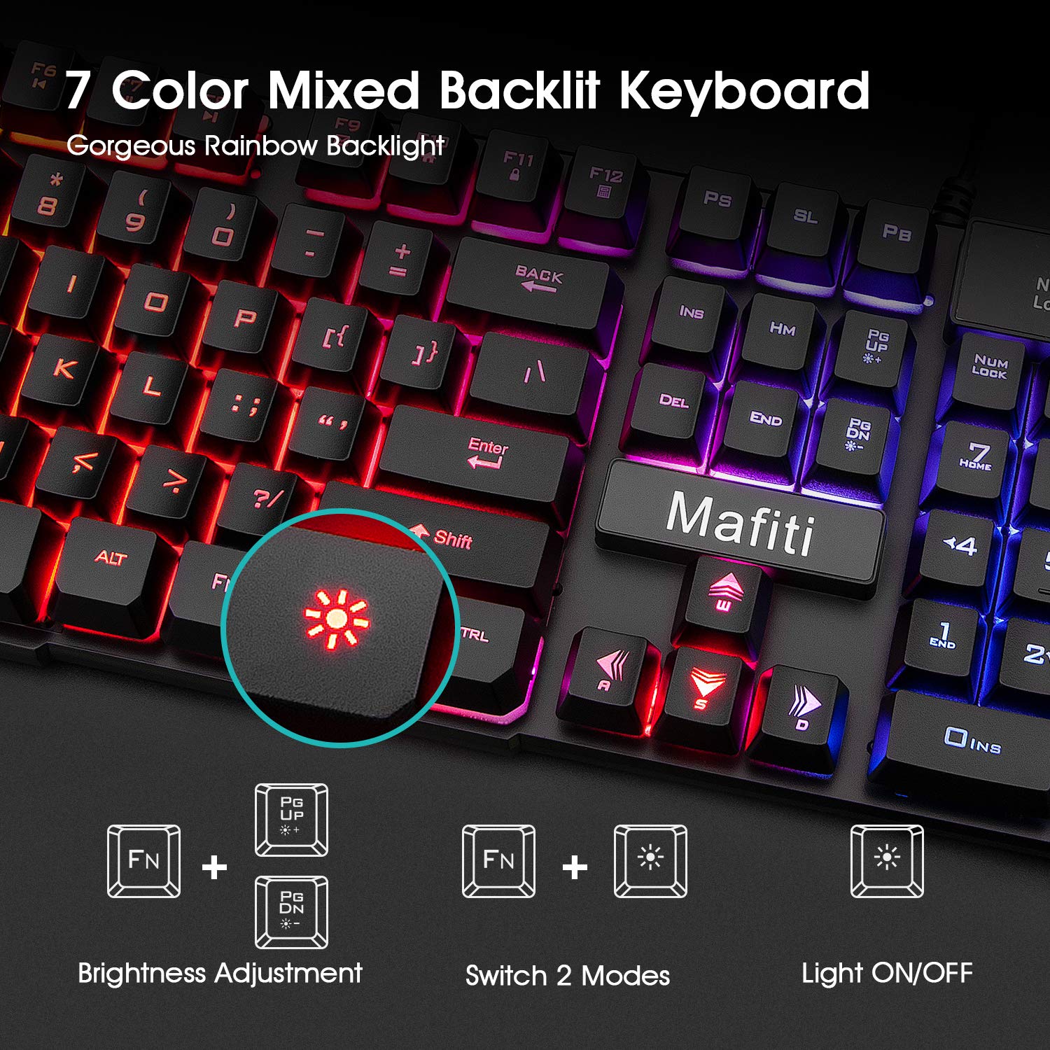 Buy mafiti RK101 Computer Keyboard Mouse Combo Wired, RGB Backlit USB ...