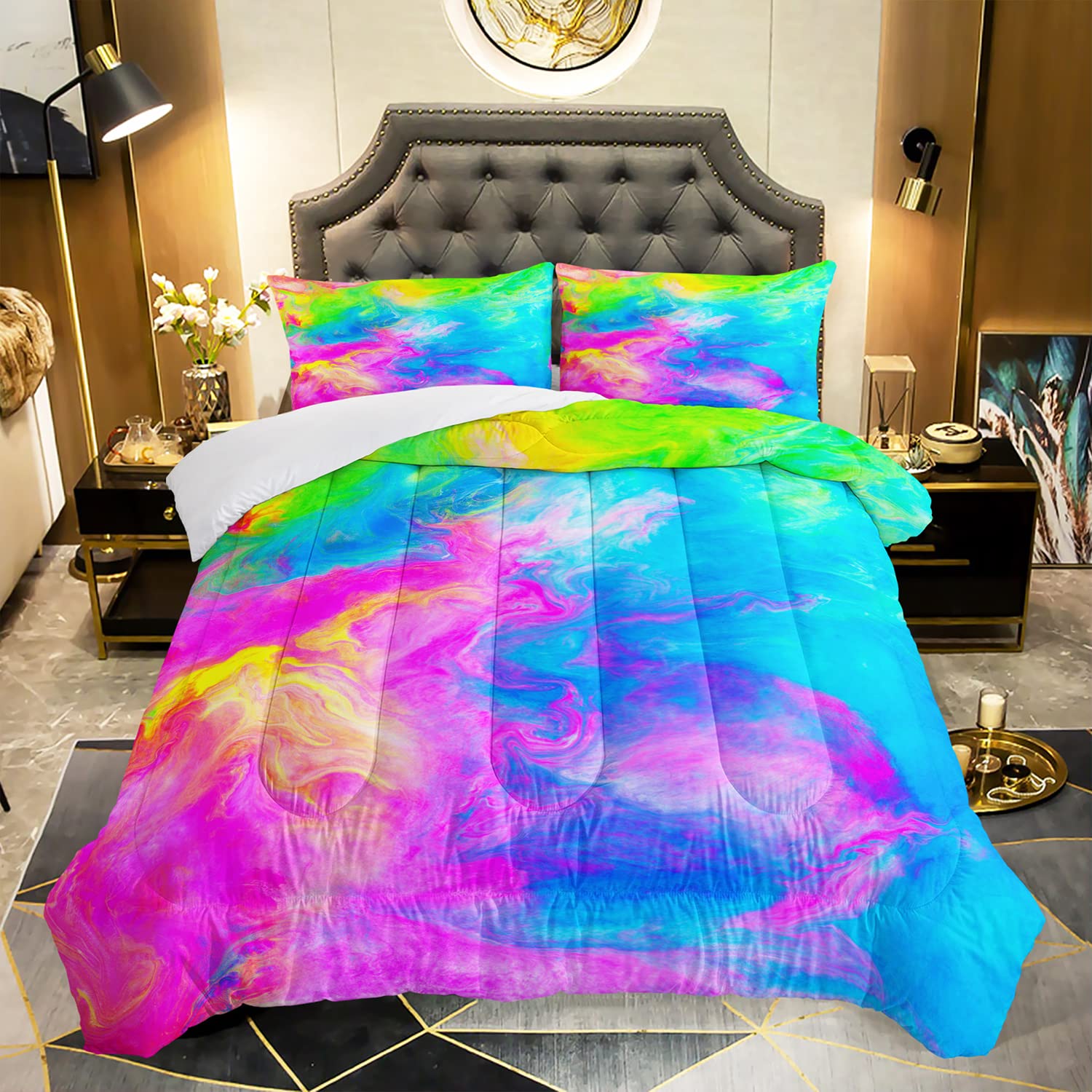 Amazon.com: AILONEN Tie Dye Comforter Set for Kids, Colorful Hiphop ...