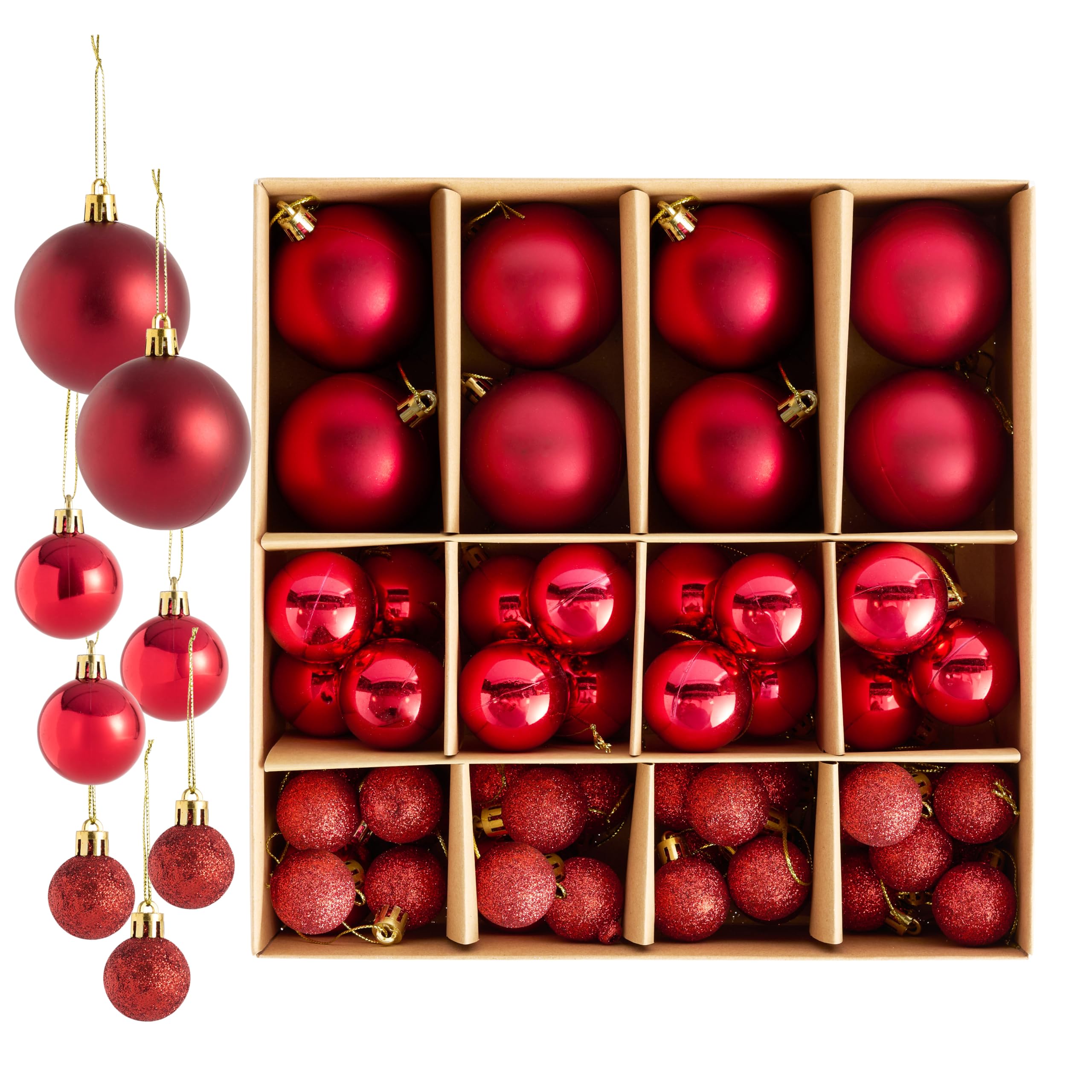 THE TWIDDLERS - 50 Pack Ruby Red Christmas Baubles - Assorted Sizes ...
