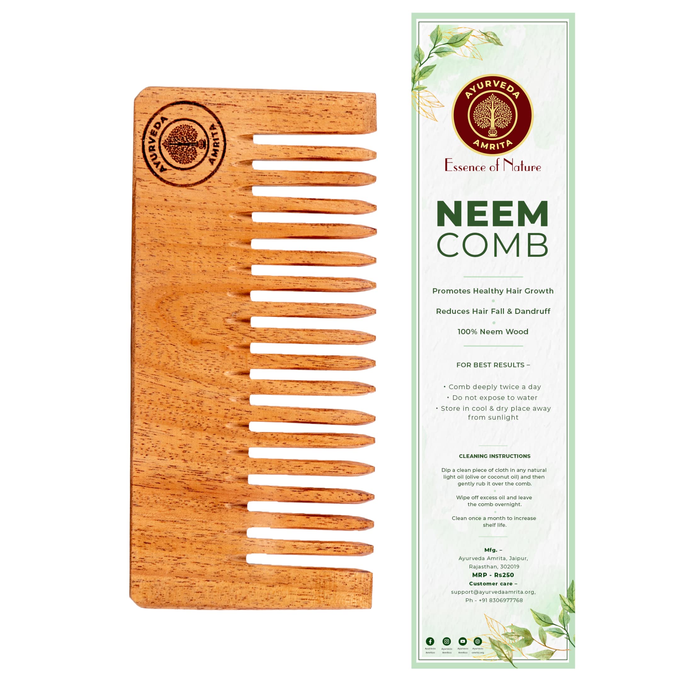 Buy Ayurveda Amrita Organic Short Neem Wood Comb for Stimulating Hair ...