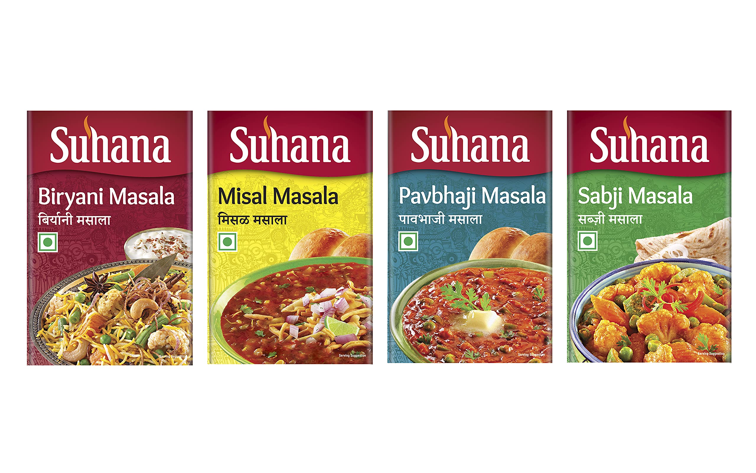 Buy Suhana Masala Combo of 4 - Biryani Masala 50g, Pavbhaji Masala 50g ...