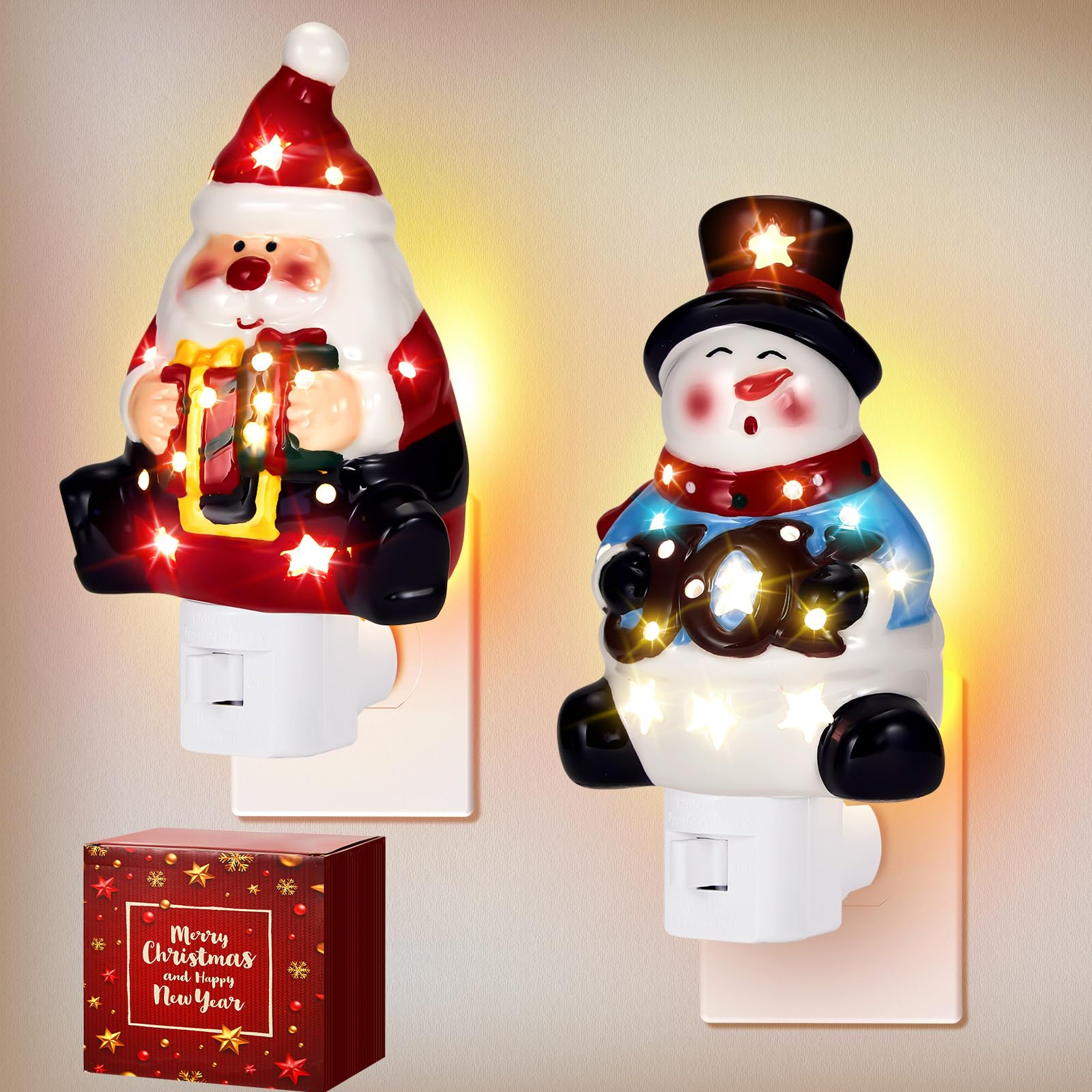 VIHOSE 2 Pcs Christmas Night Light Plug in Santa Claus Night Light and ...