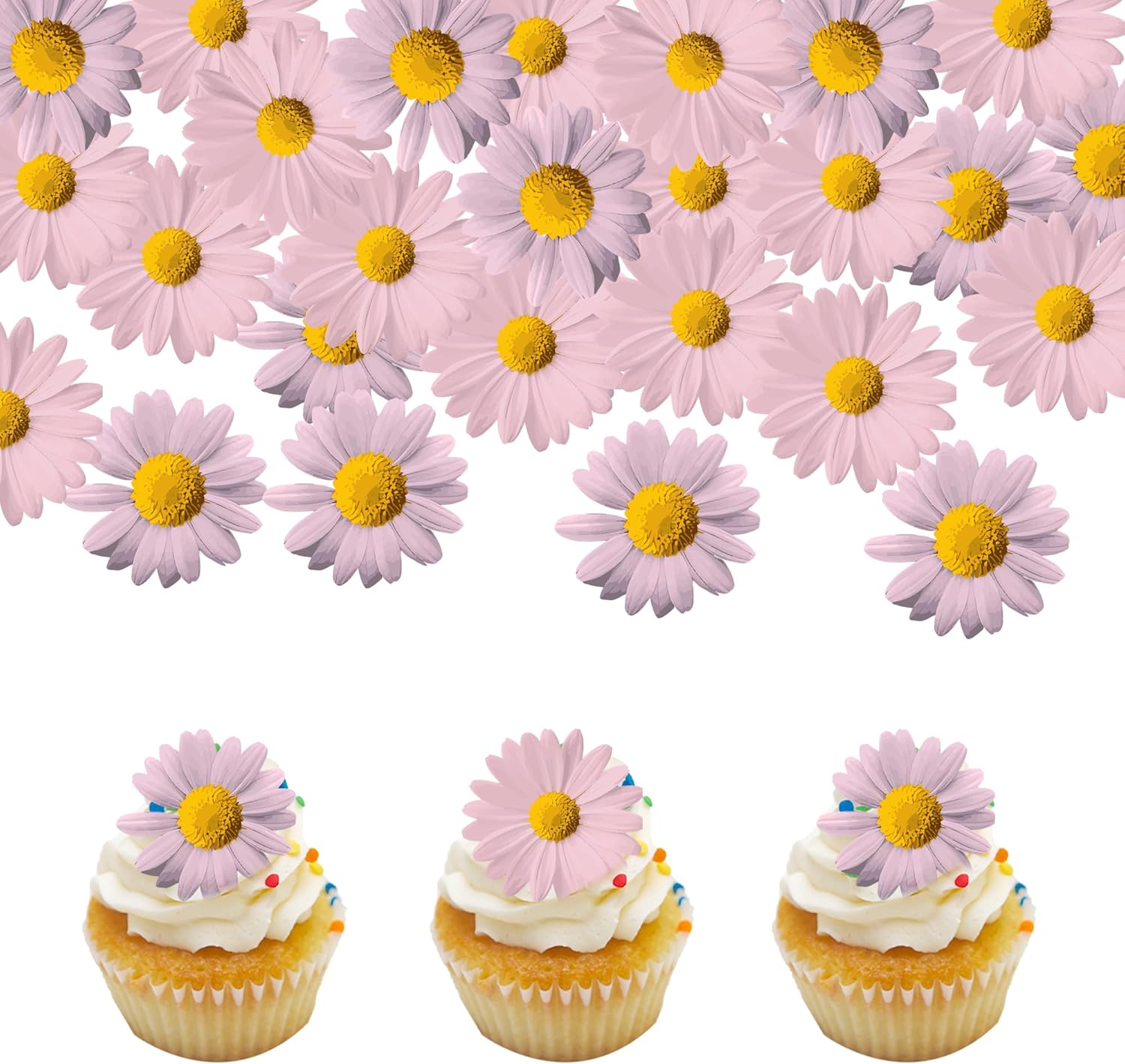Amazon.com: 60Pcs Edible Daisy Cupcake Toppers Wafer Paper Flower Cake ...